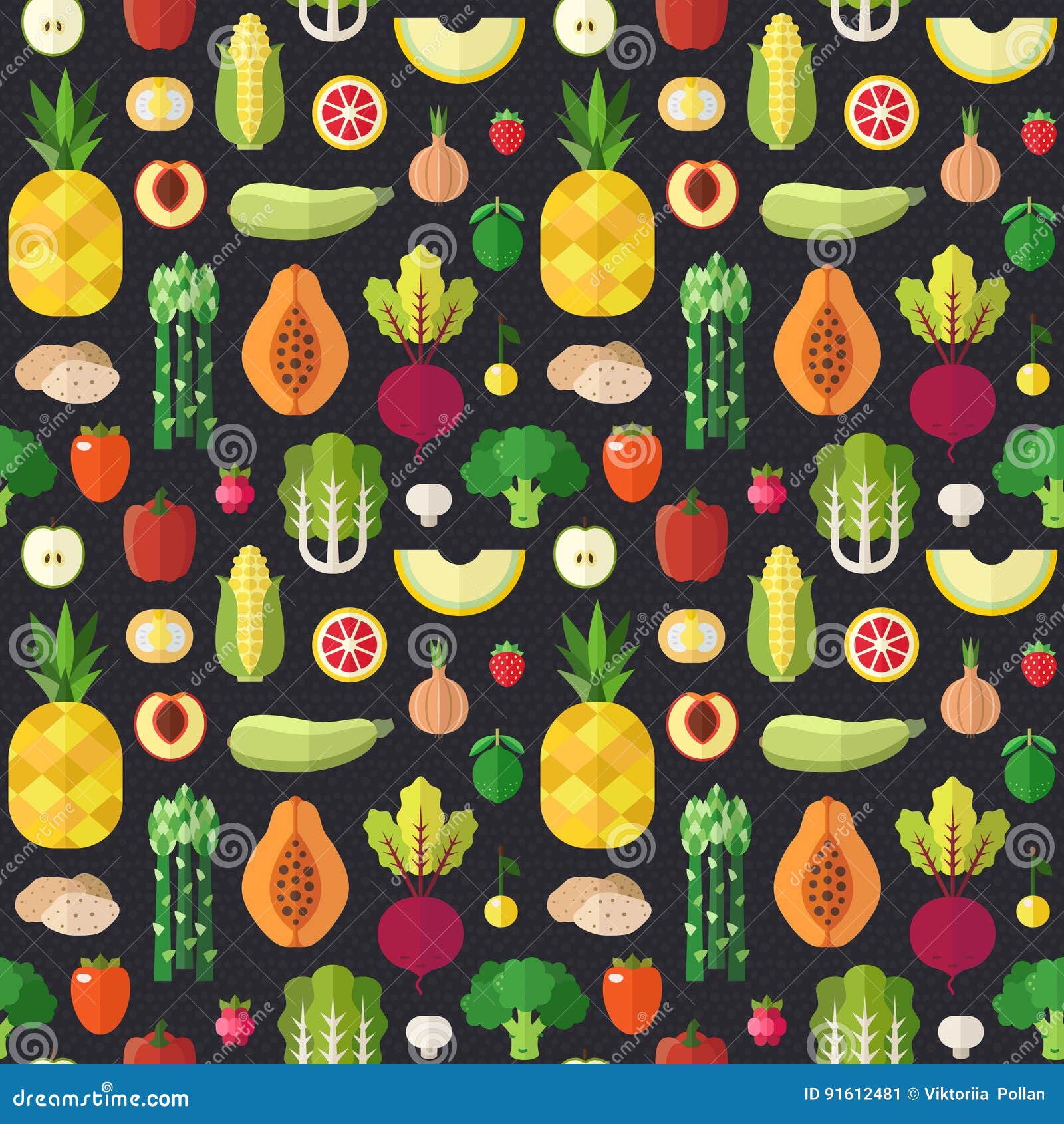 Fruit and Vegetable Flat Vector Seamless Pattern. Part Two. Stock ...