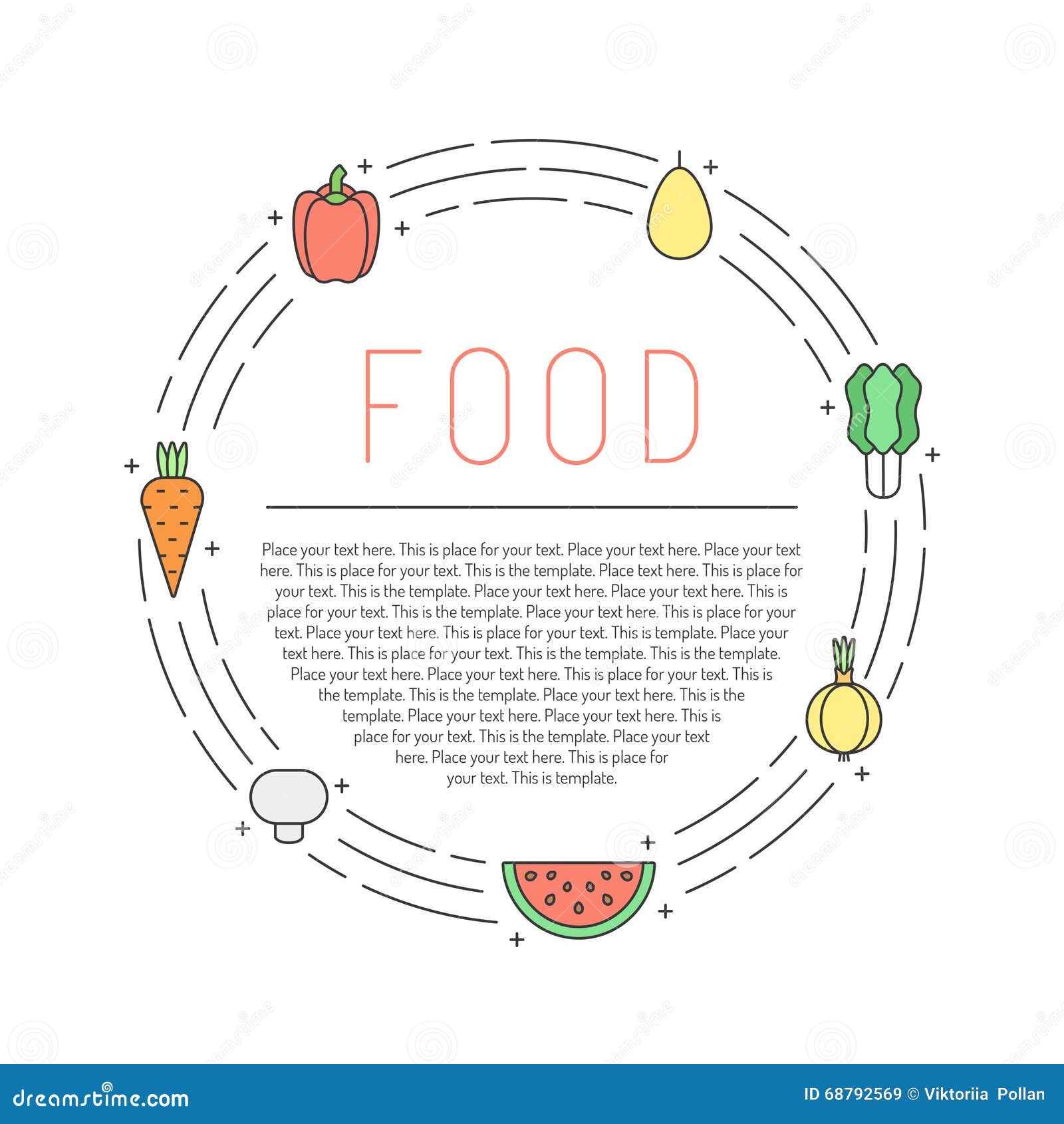 Fruit And Vegetable Multicolored Outline Circle Frame With Place For ... Fruit And Vegetable Multicolored Outline Circle Frame With Place For ...