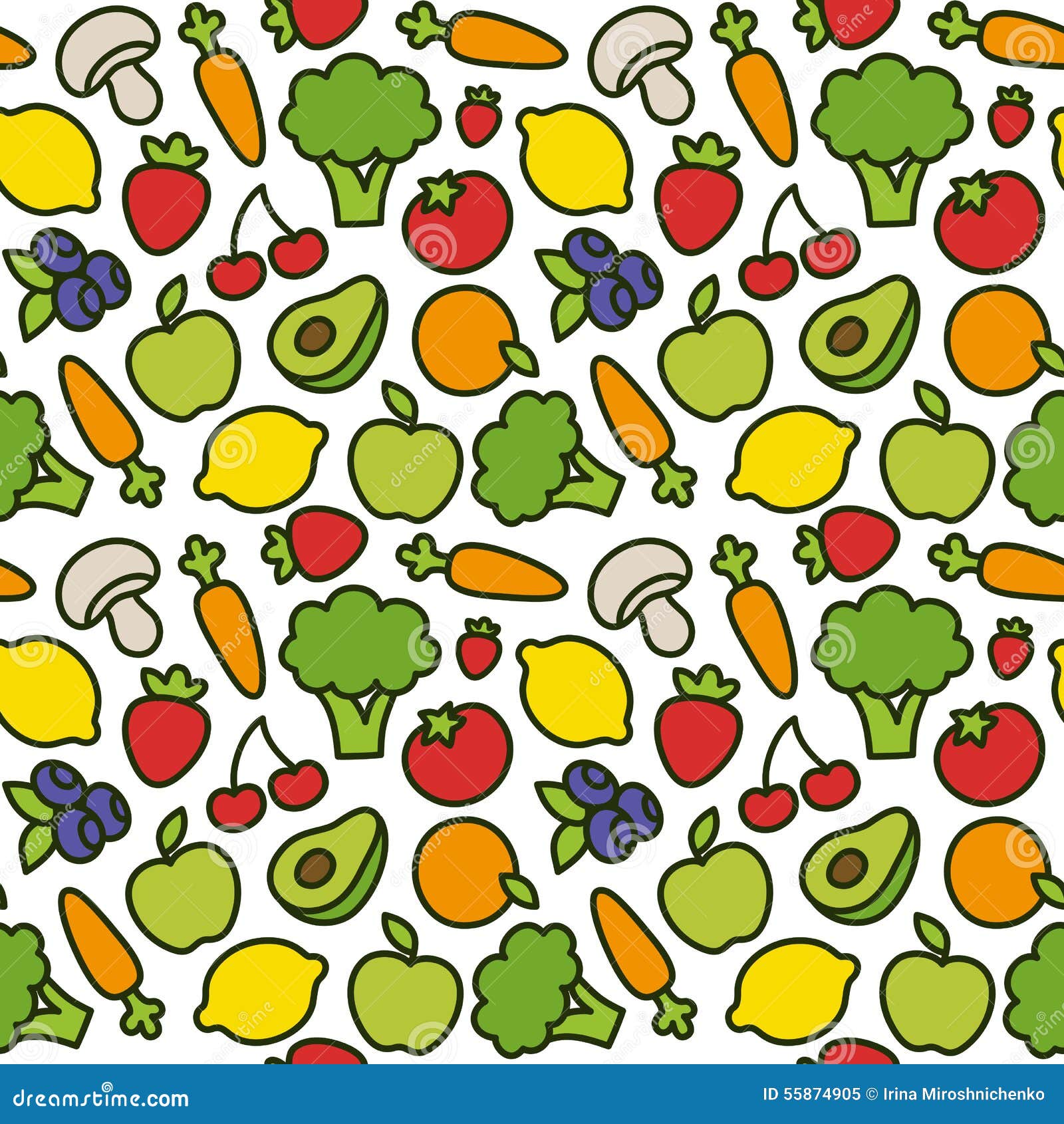 Fruit and Vegetable Pattern. Stock Vector - Illustration of colorful ...