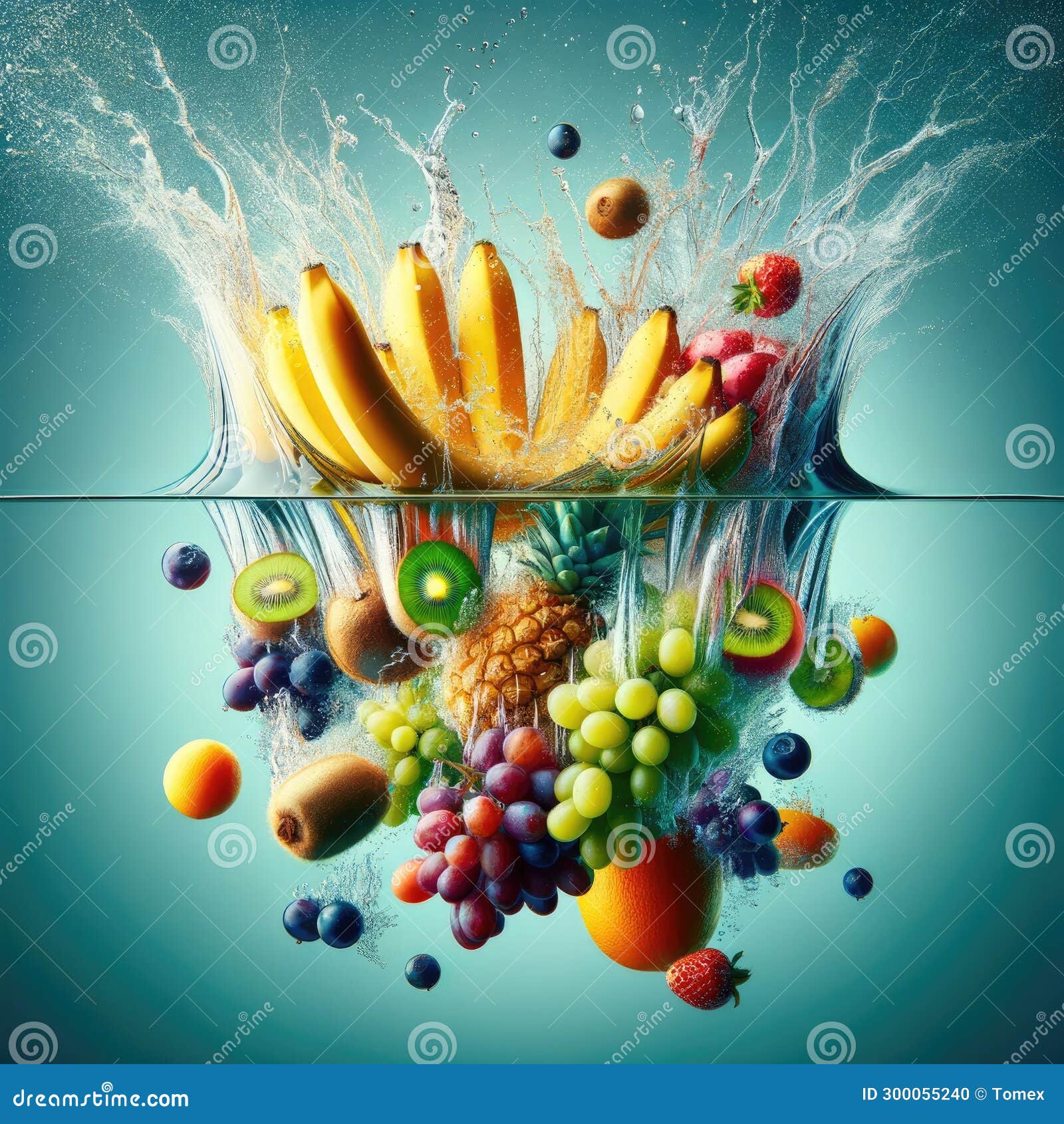 Fruit and Vegetable Splash in Water Stock Photo - Image of flavor ...