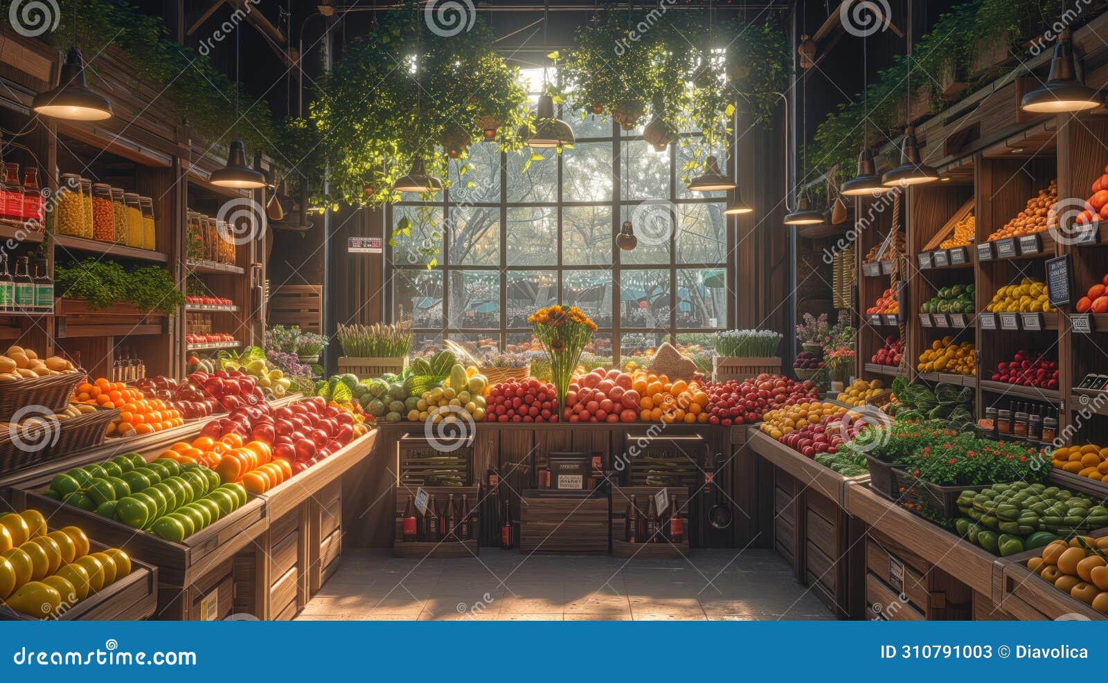 Fruit and Vegetable Store Interior Stock Illustration - Illustration of ...