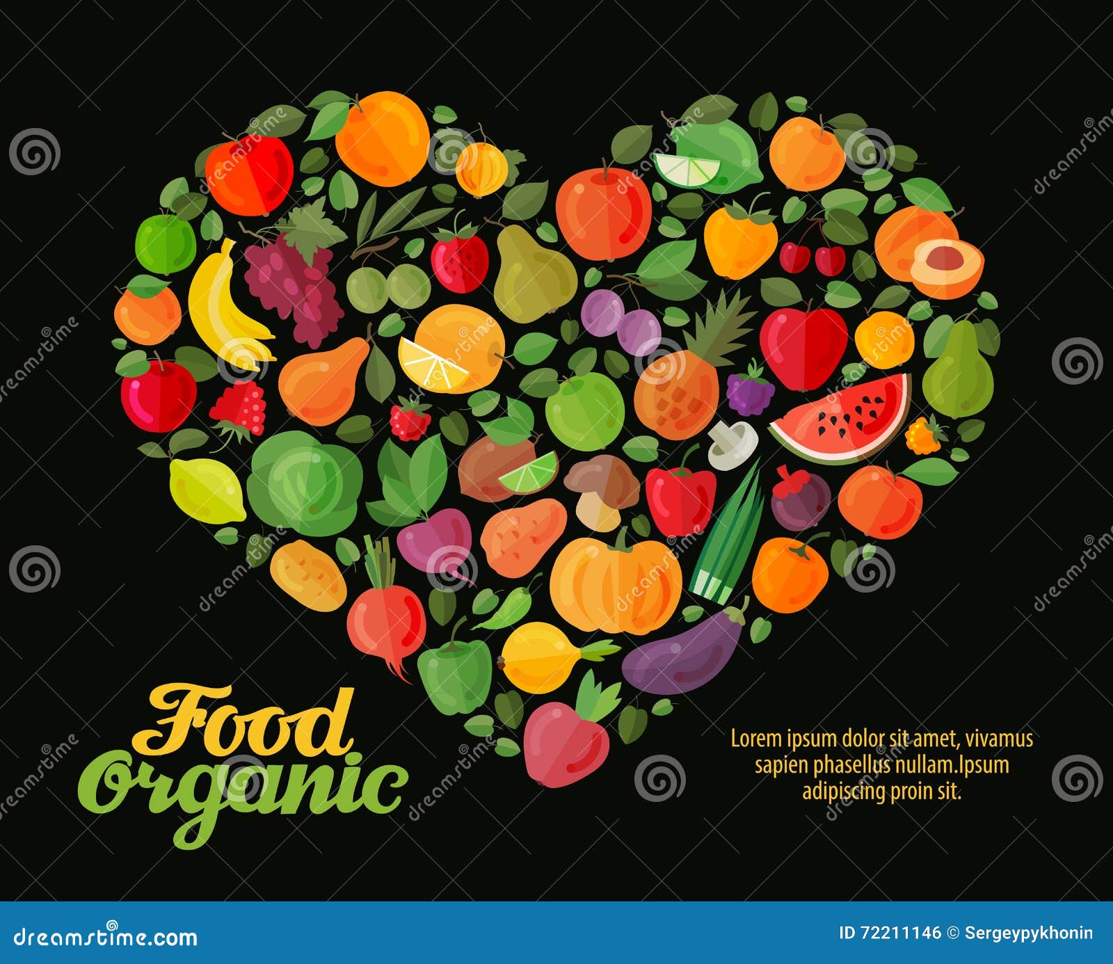 Fruit and Vegetable Vector Heart. Healthy Food Design Stock Vector ...