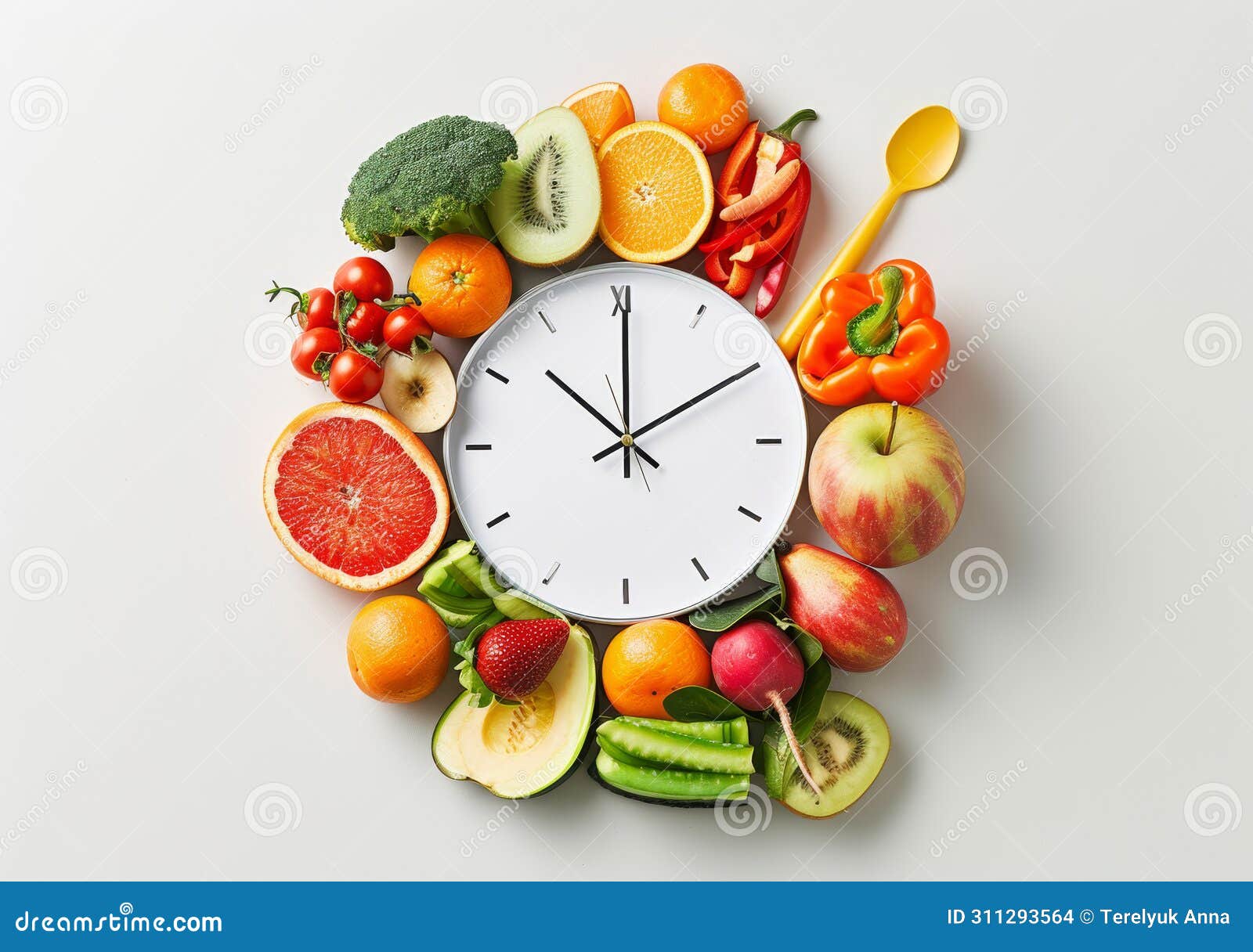 Fruit and Vegetables Around Clock Stock Photo - Image of plate, orange ...