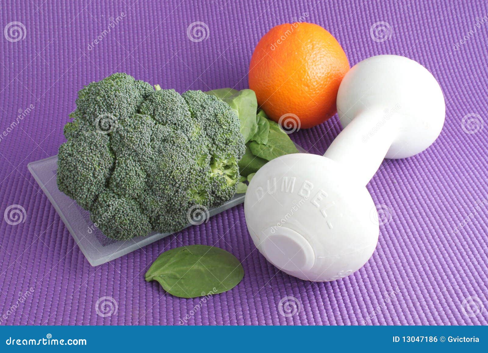 Fruit and Vegetables with Exercise Equipment Stock Photo - Image of ...