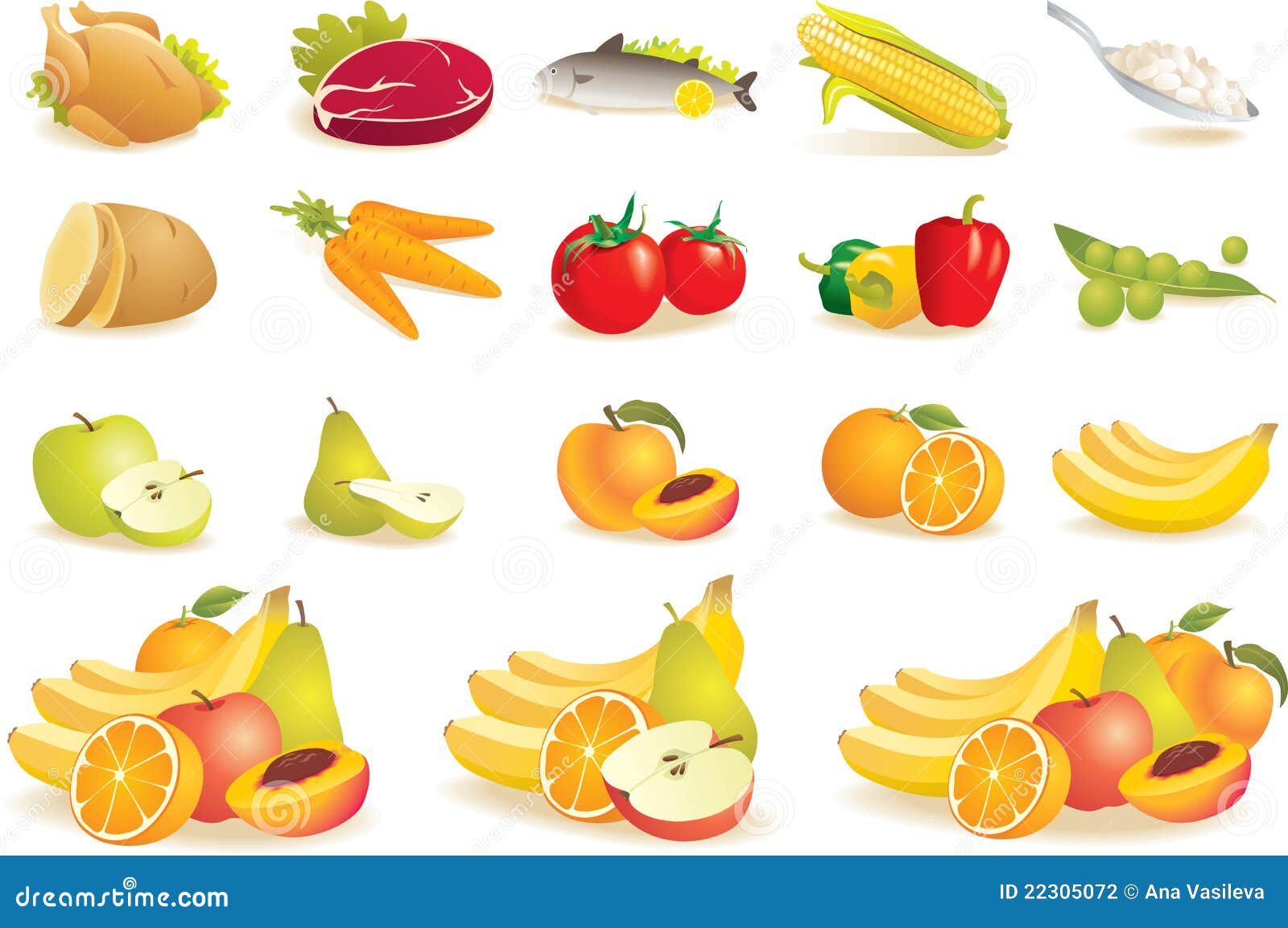 Fruit, Vegetables, Meat, Corn Icons Stock Vector - Illustration of ...