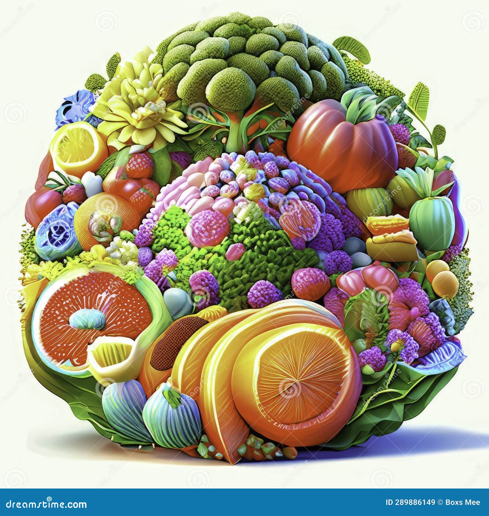 Fruit and Vegetables in the Shape of a Planet - 3D Illustration ...