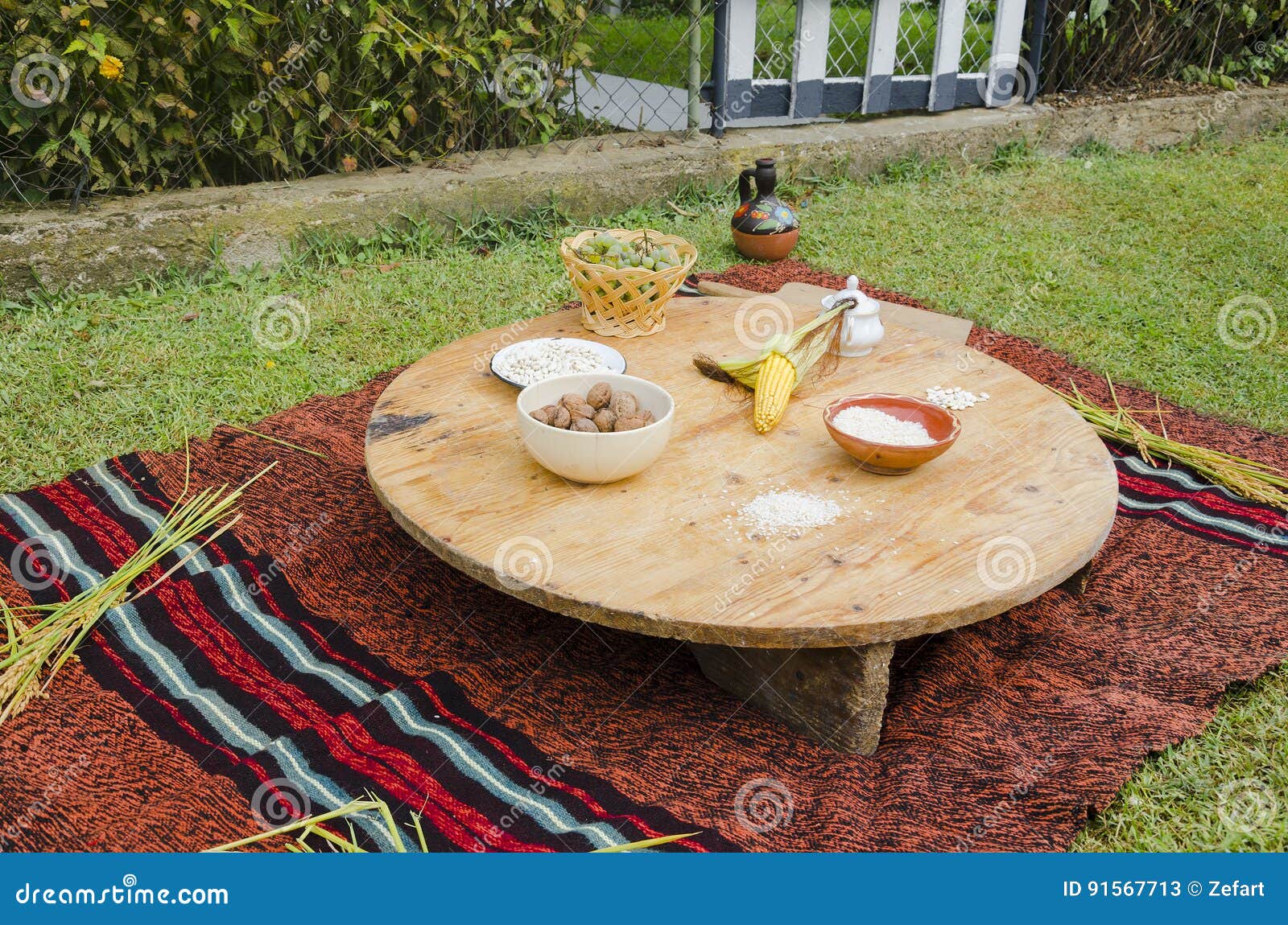 Fruit and Vegetables on the Wooden Circle Table Stock Image - Image of ...