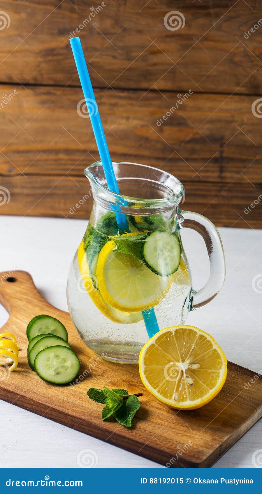 Fruit Water with Lemon, Cucumber and Mint in Glass Pitcher Stock Image ...