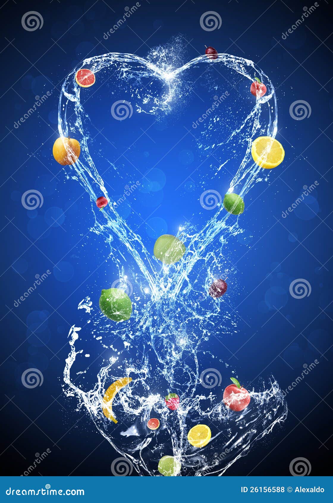 Fruit in Water Splash Blue Background Stock Photo - Image of heart ...