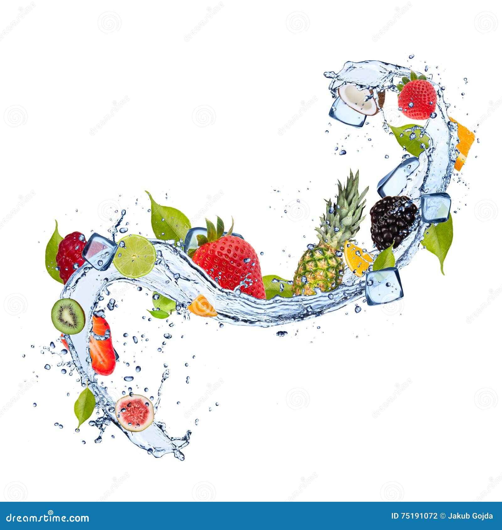 Fruit in Water Splash on White Background Stock Photo - Image of ...