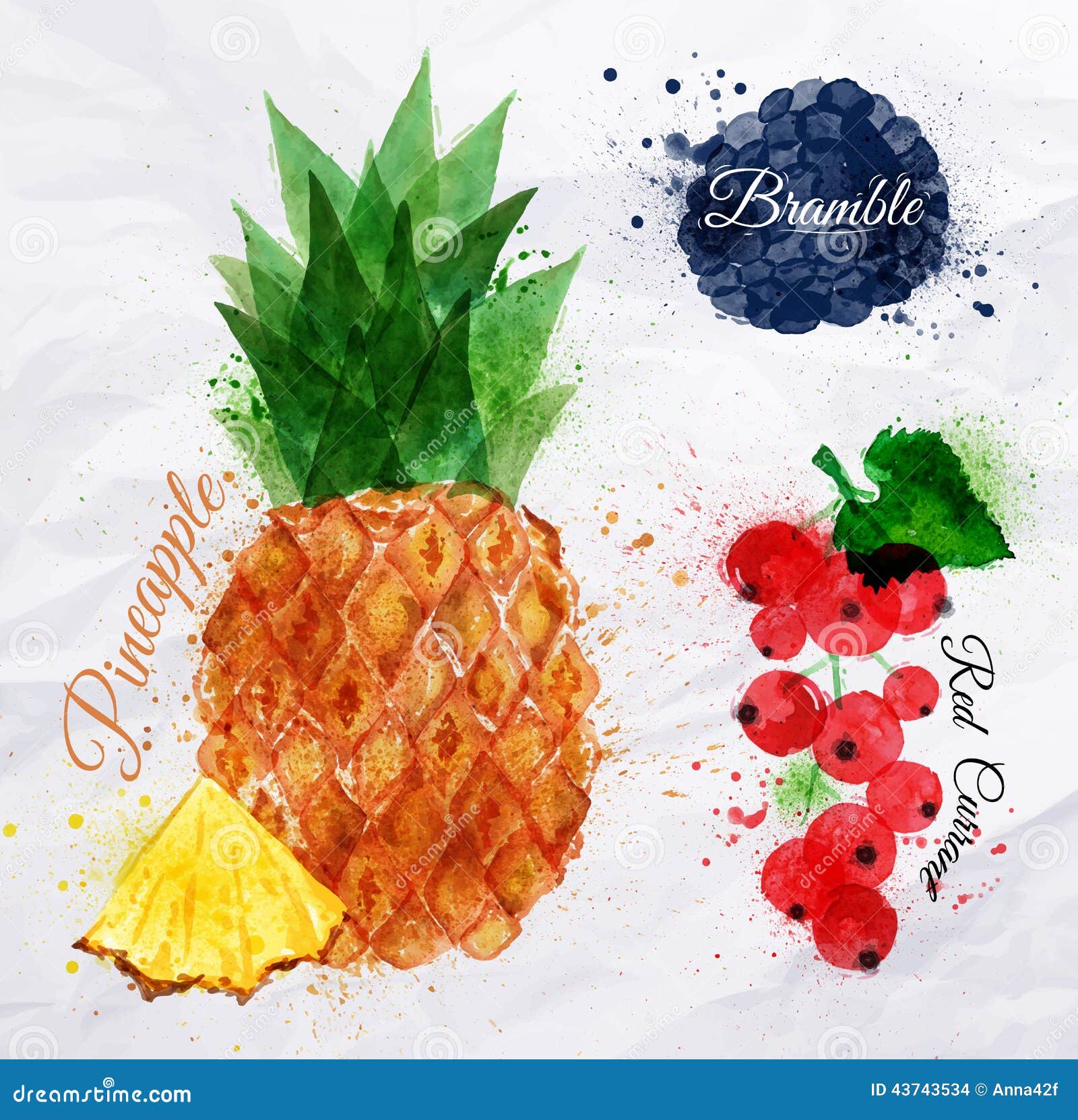 Fruit Watercolor Pineapple, Bramble, Red Currant Stock Vector ...