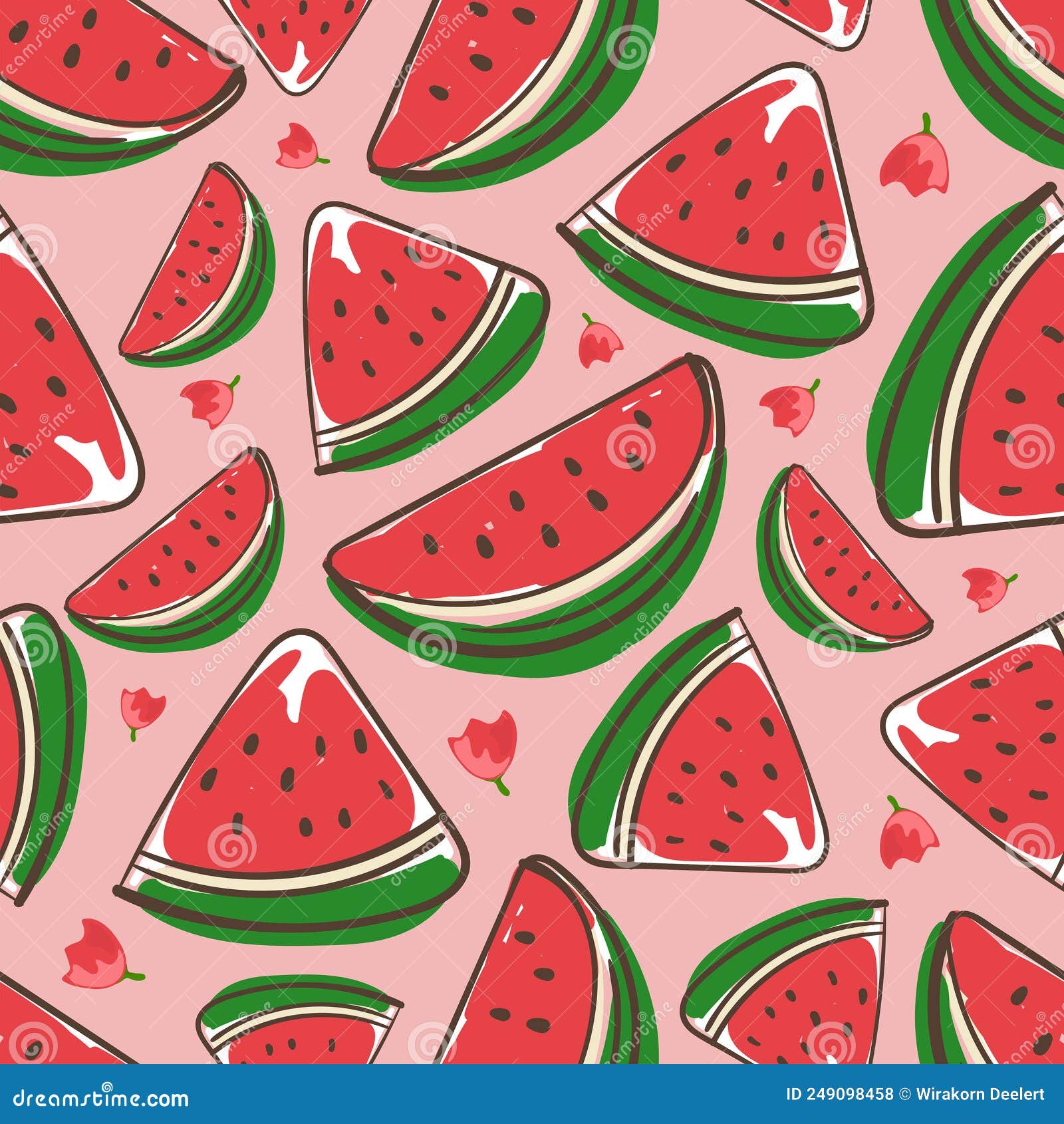 Fruit Watermelon Illustration Cartoon Vector Seamless Pattern Stock ...