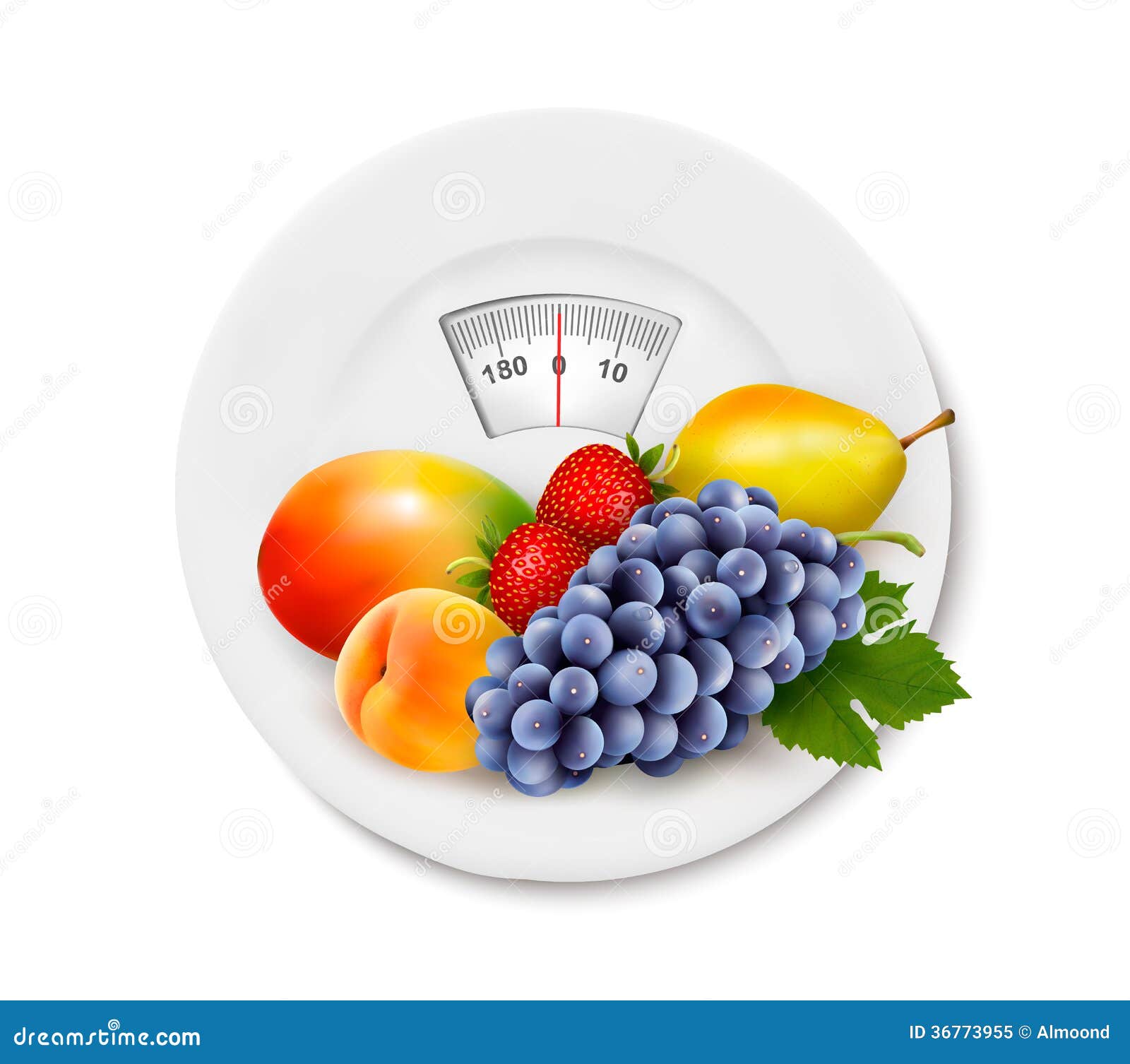 Fruit on the Weight Scale. Diet Concept Stock Illustration ...