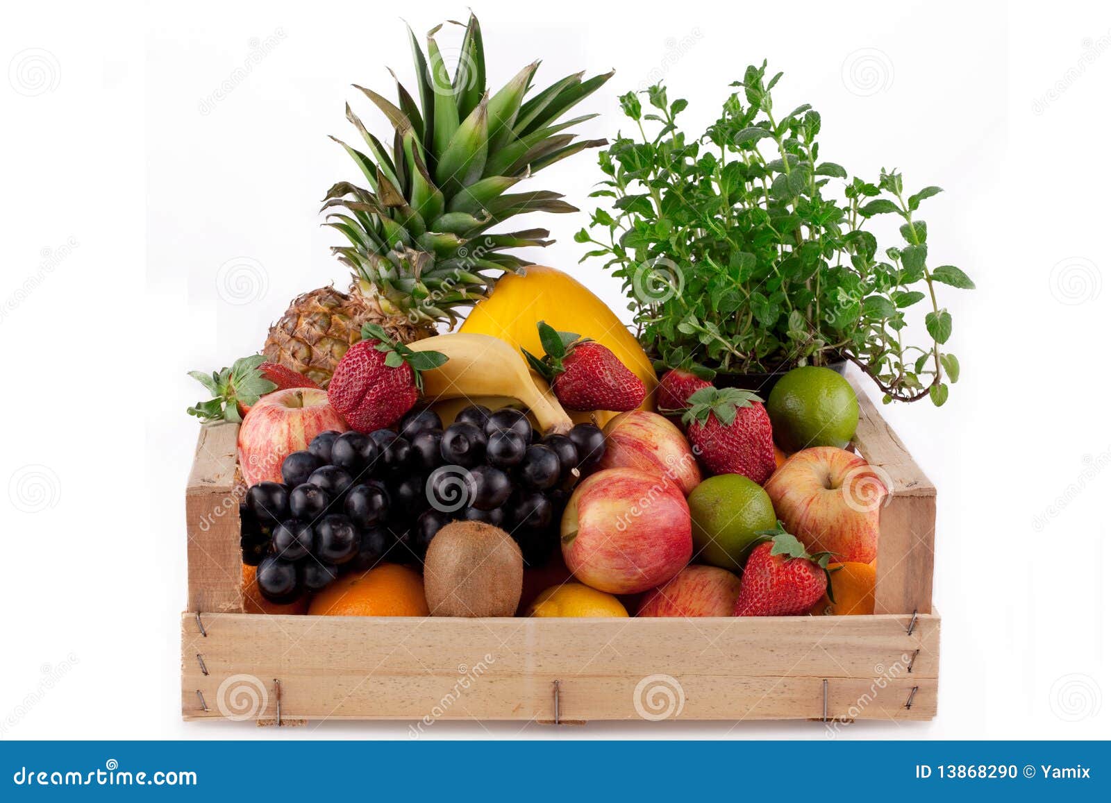 Fruit in wooden box. stock photo. Image of color, orange - 13868290