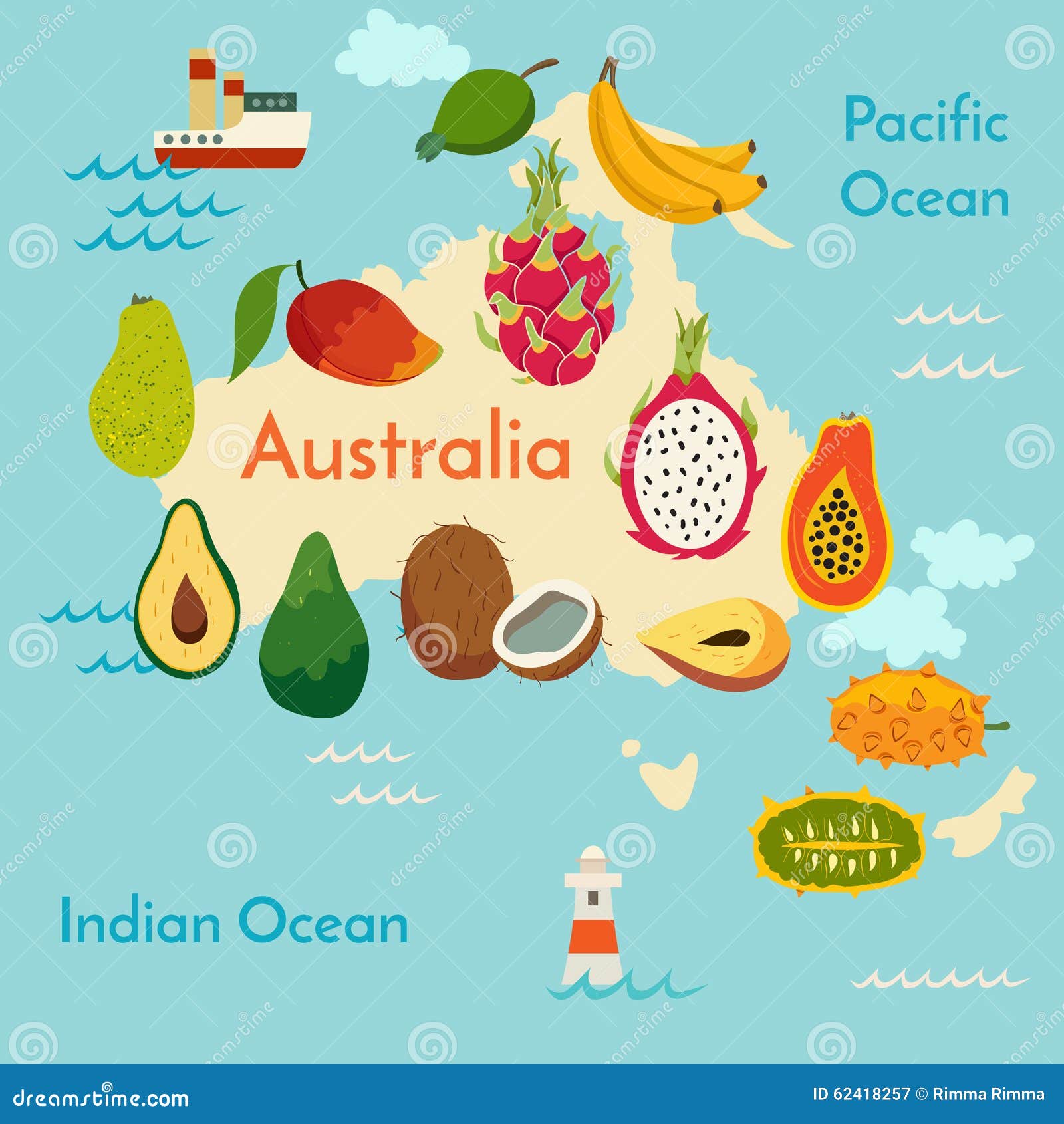 Fruit world map, Australia stock vector. Illustration of background ...