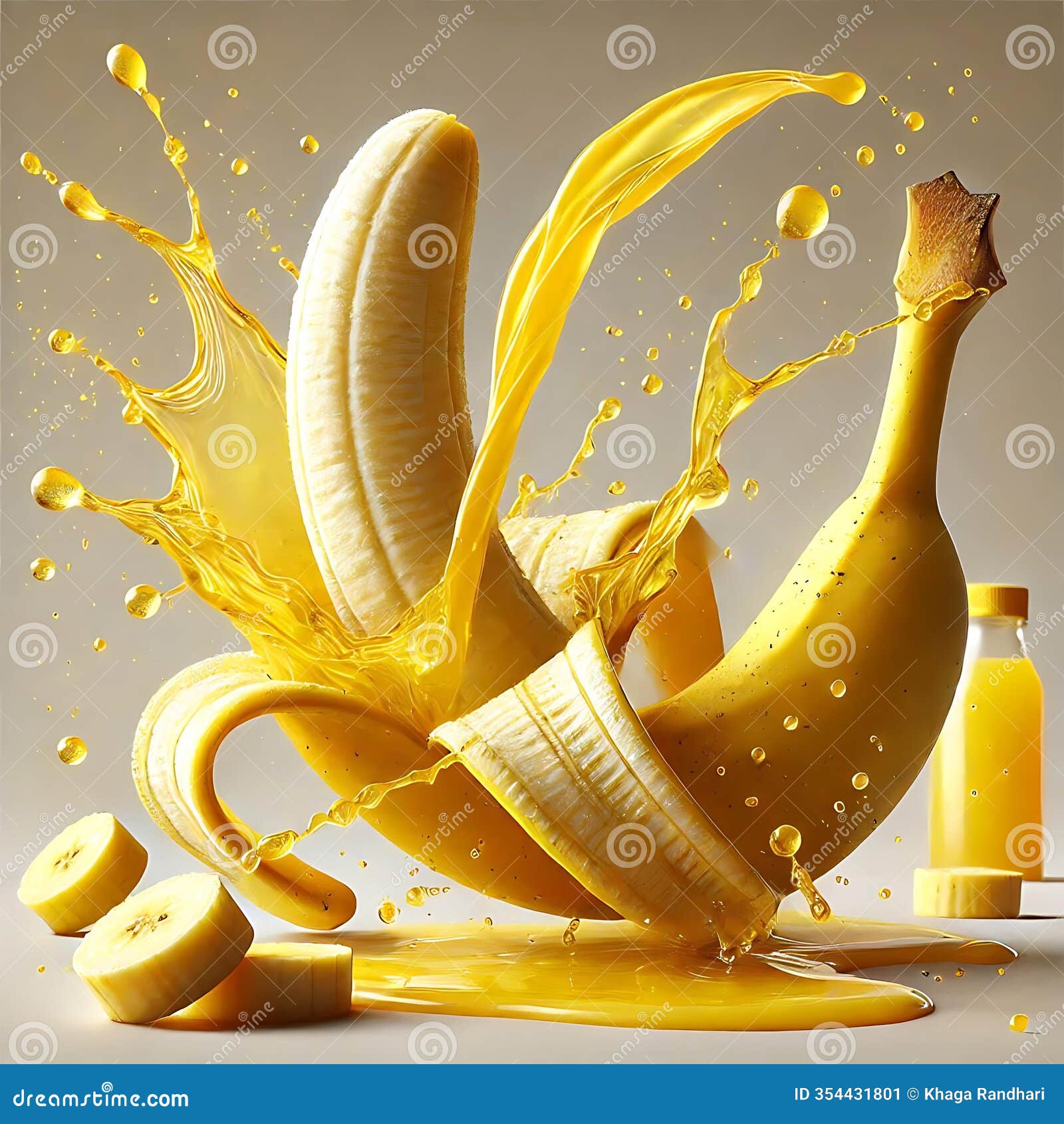 Fresh Banana Juice Splash with Sliced Banana. Stock Illustration ...