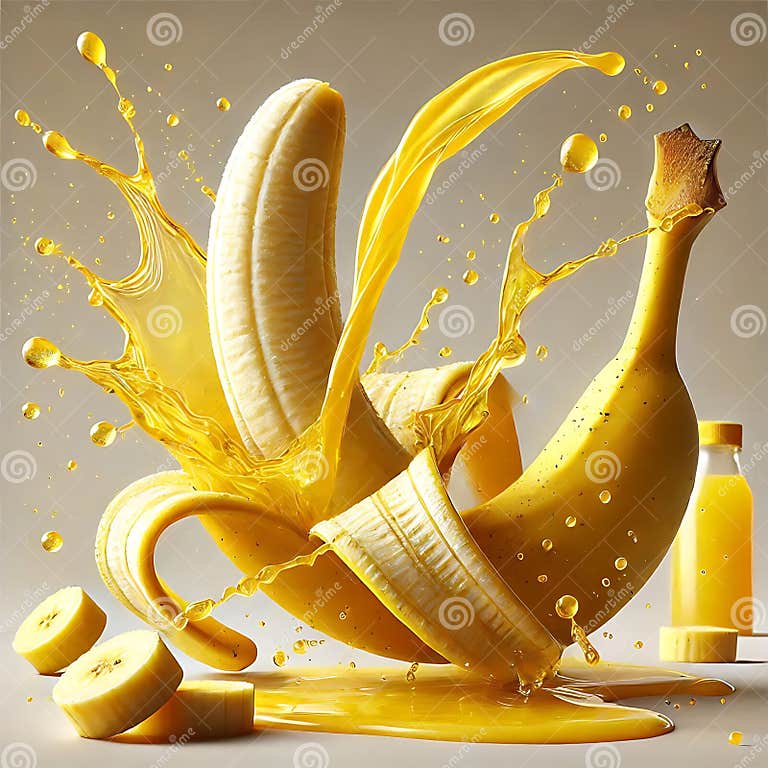 Fresh Banana Juice Splash with Sliced Banana. Stock Illustration ...
