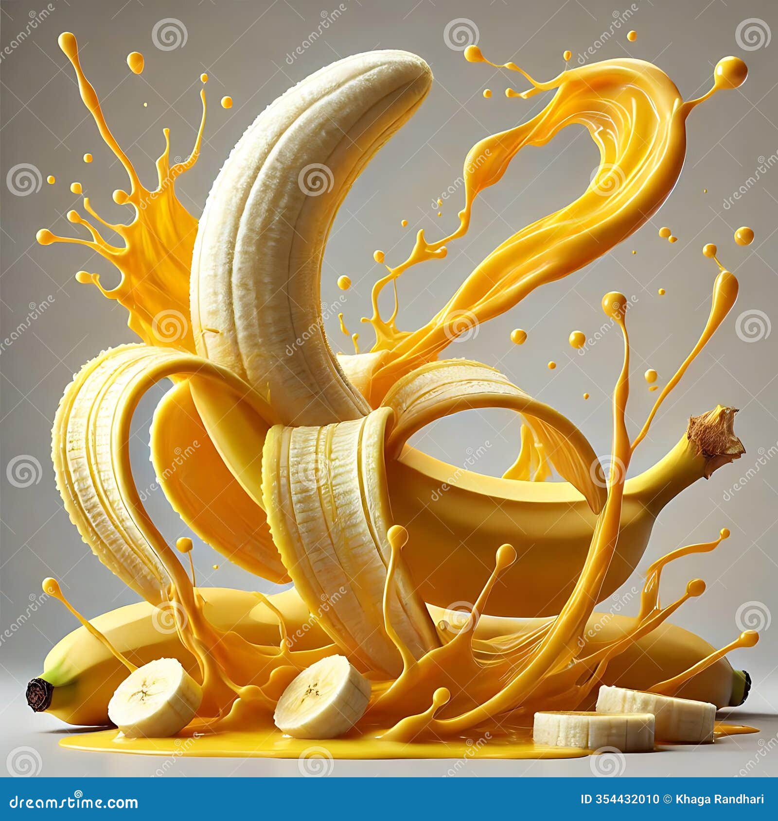 Fresh Banana Juice Splash with Sliced Banana. Stock Illustration ...