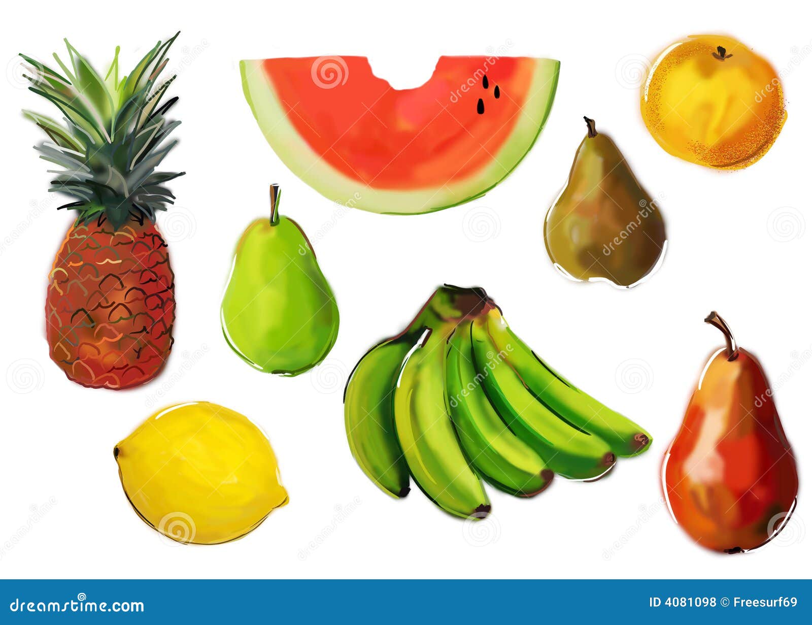 Fruits Assorts (watercolor) Stock Illustration - Illustration of juicy ...