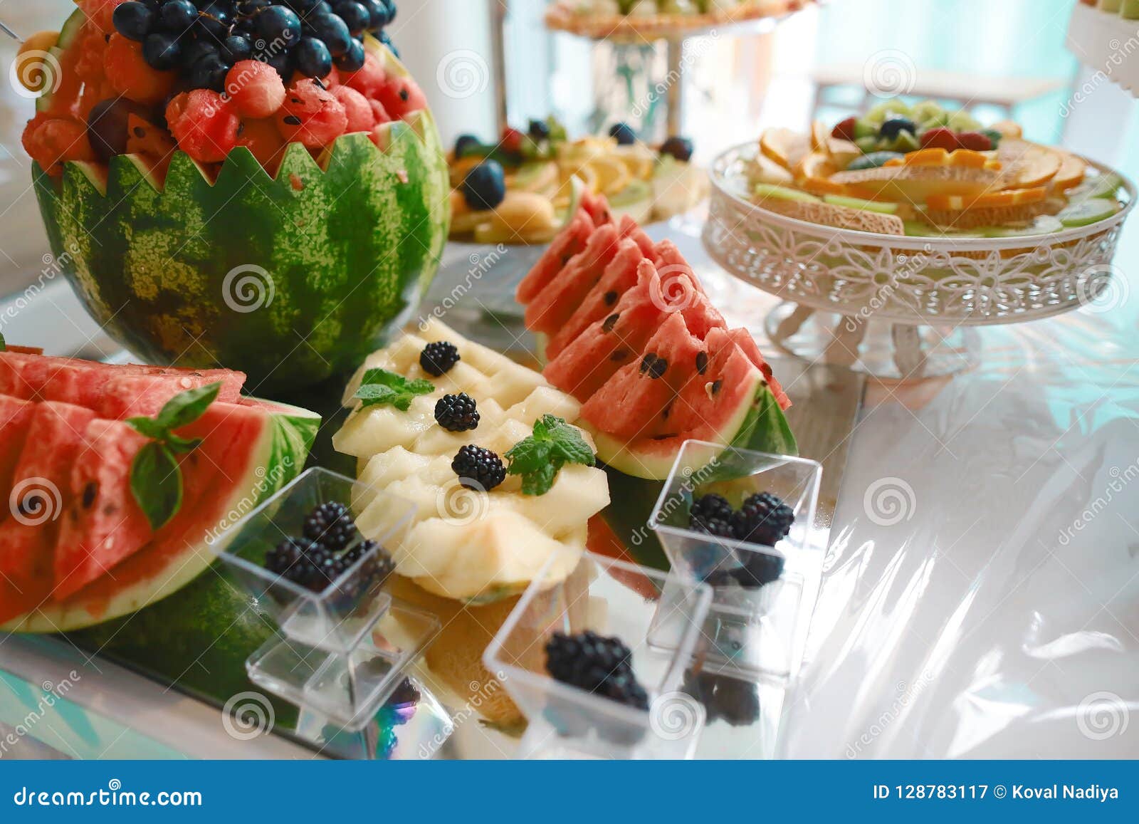 Fruits on Banquet Table at a Wedding Reception Party. Concept Catering ...
