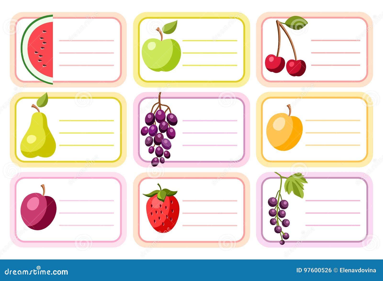 Fruits, Berries, Labels, Color, Vector. | CartoonDealer.com #97600526