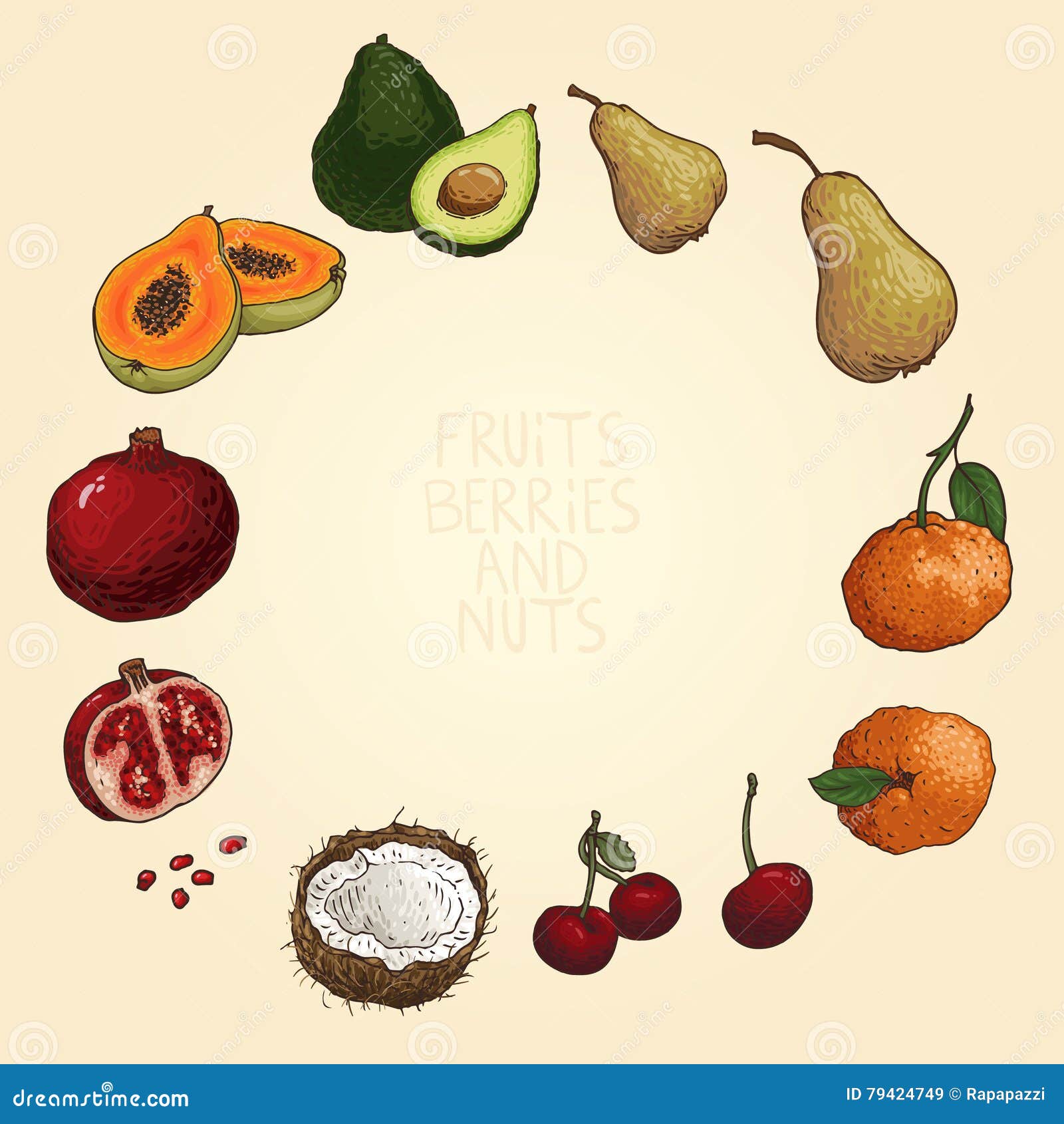 Fruits, berries and nuts stock vector. Illustration of diet - 79424749