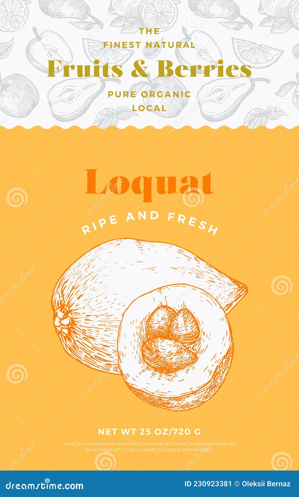 Fruits and Berries Pattern Label Template. Abstract Vector Packaging ...