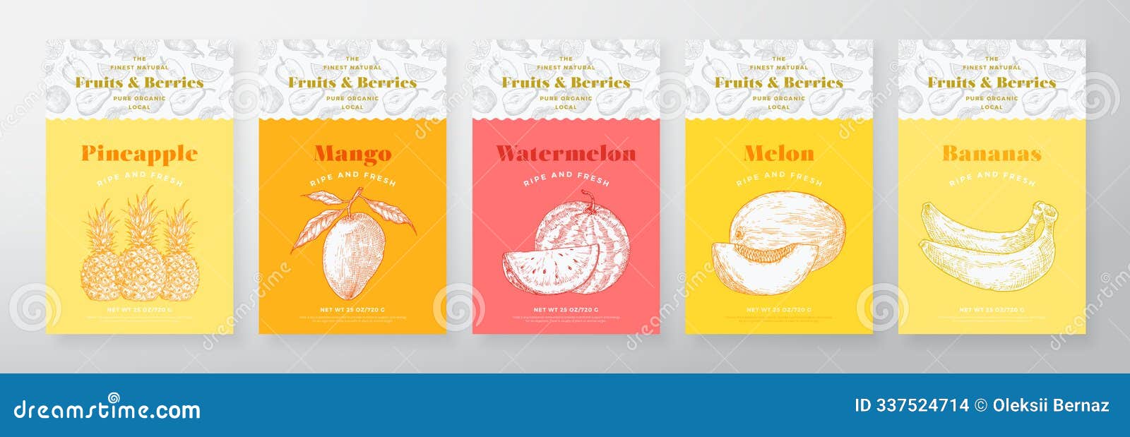 Fruits And Berries Pattern Label Templates Set. Vector Packaging Design ...