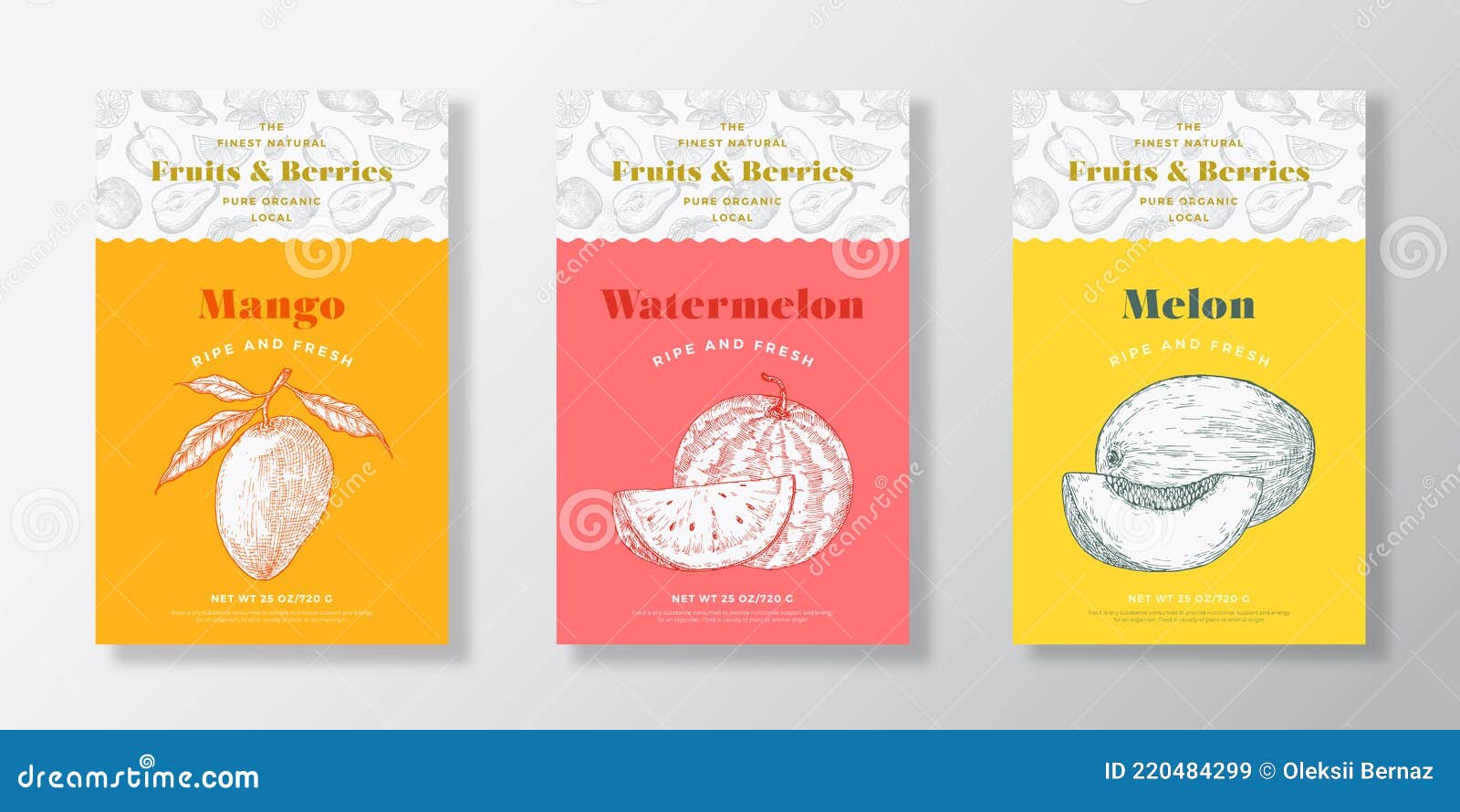 Fruits and Berries Pattern Label Templates Set. Vector Packaging Design ...