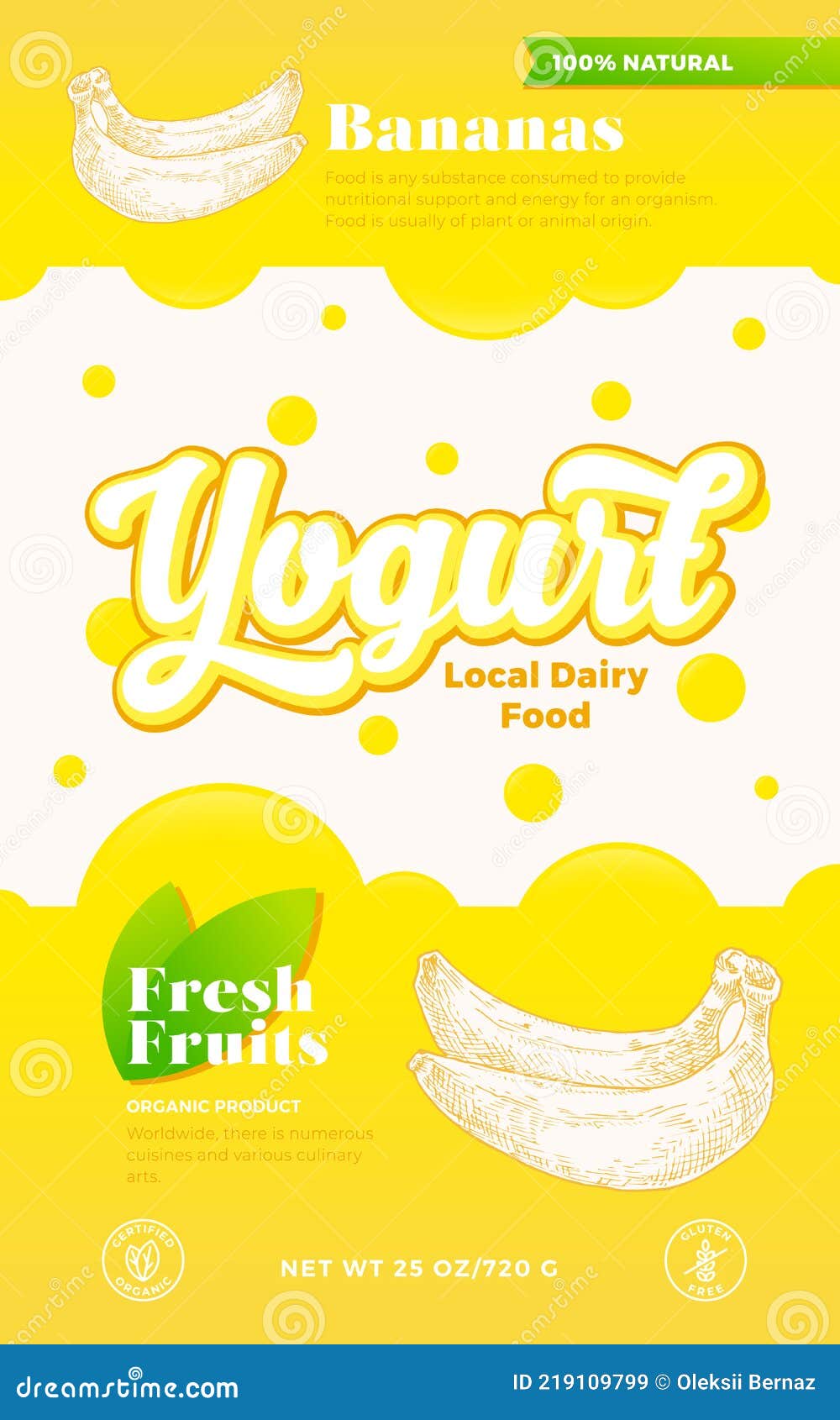 Fruits and Berries Yogurt Label Template. Abstract Vector Dairy ...