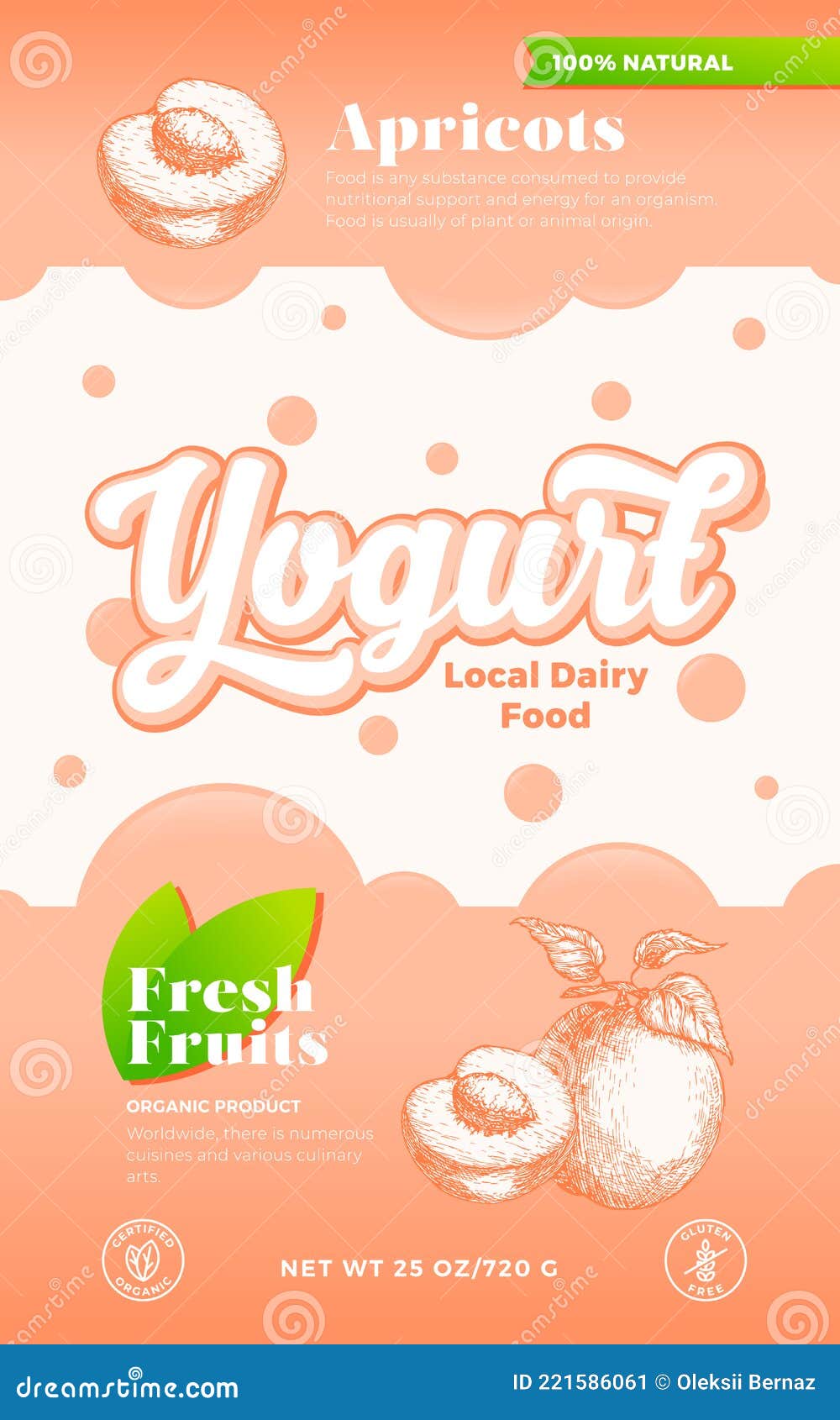 Fruits and Berries Yogurt Label Template. Abstract Vector Dairy ...