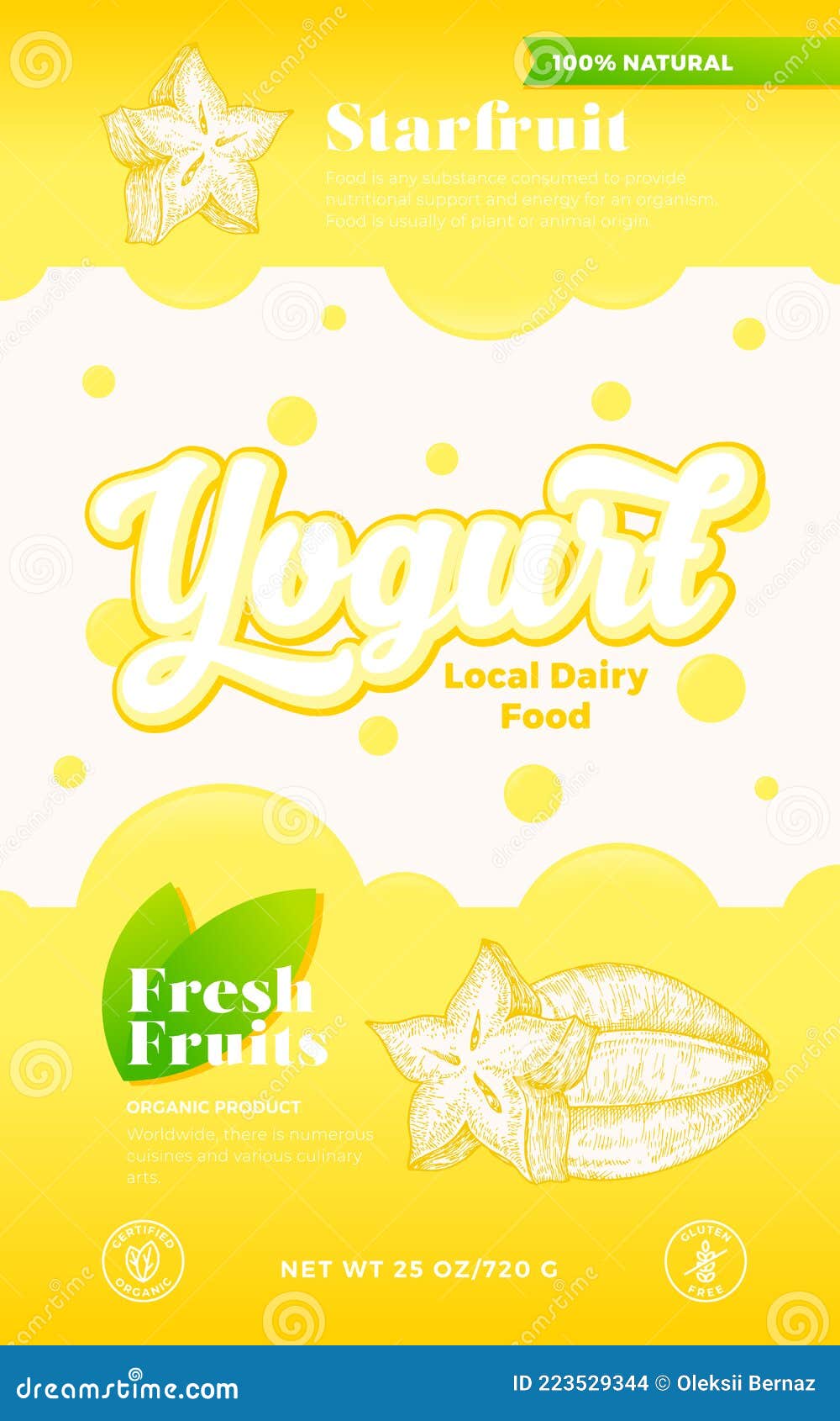 Fruits and Berries Yogurt Label Template. Abstract Vector Dairy ...