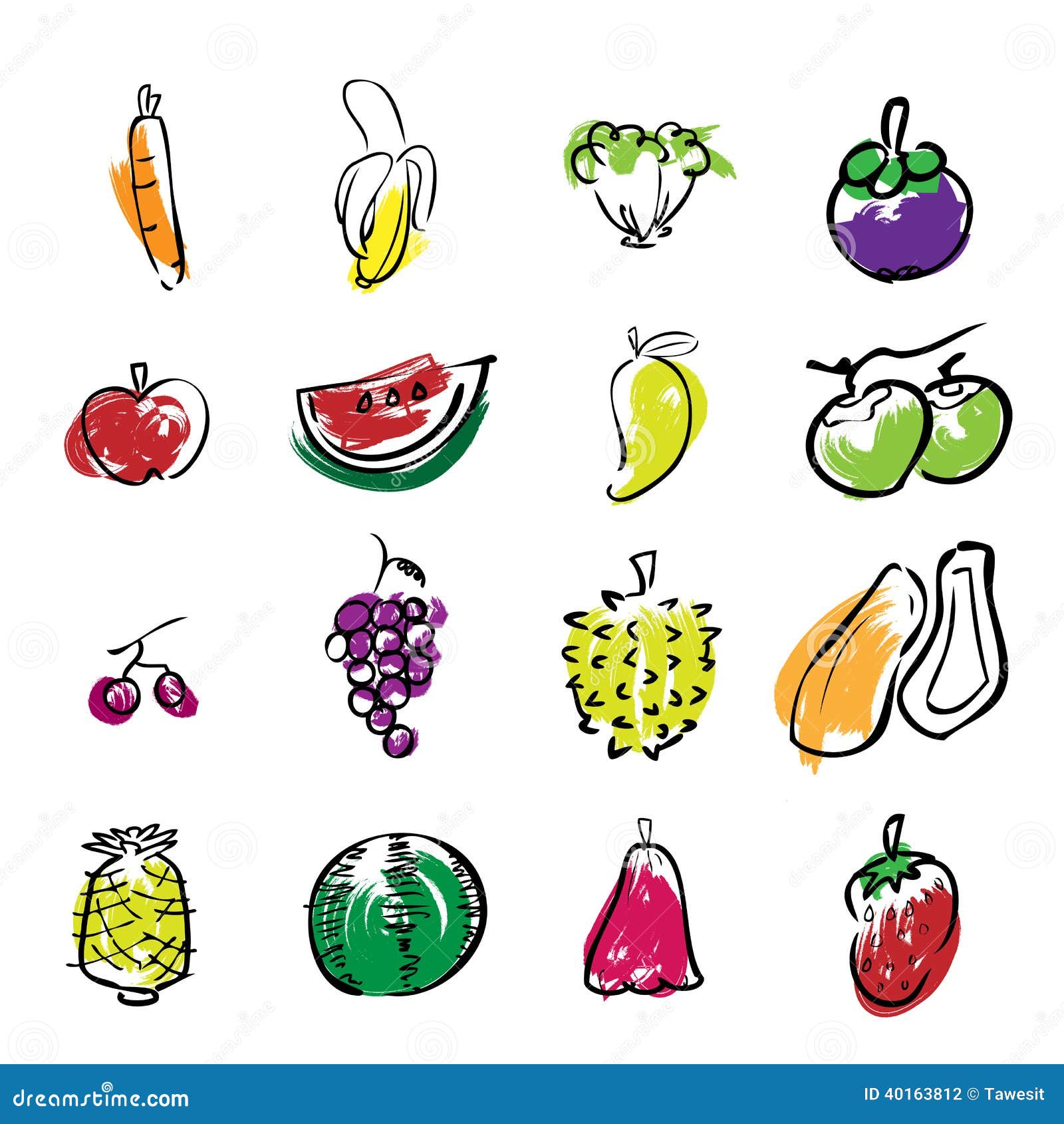 Fruits brush line icons stock vector. Illustration of cartoon - 40163812