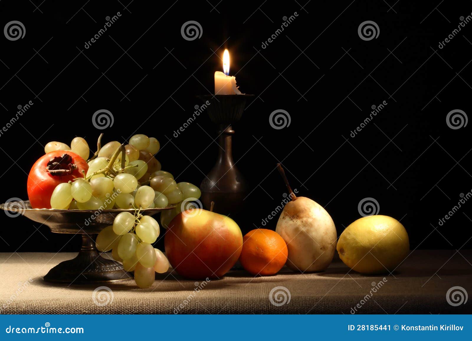 Fruits and Candle stock image. Image of pear, persimmon - 28185441