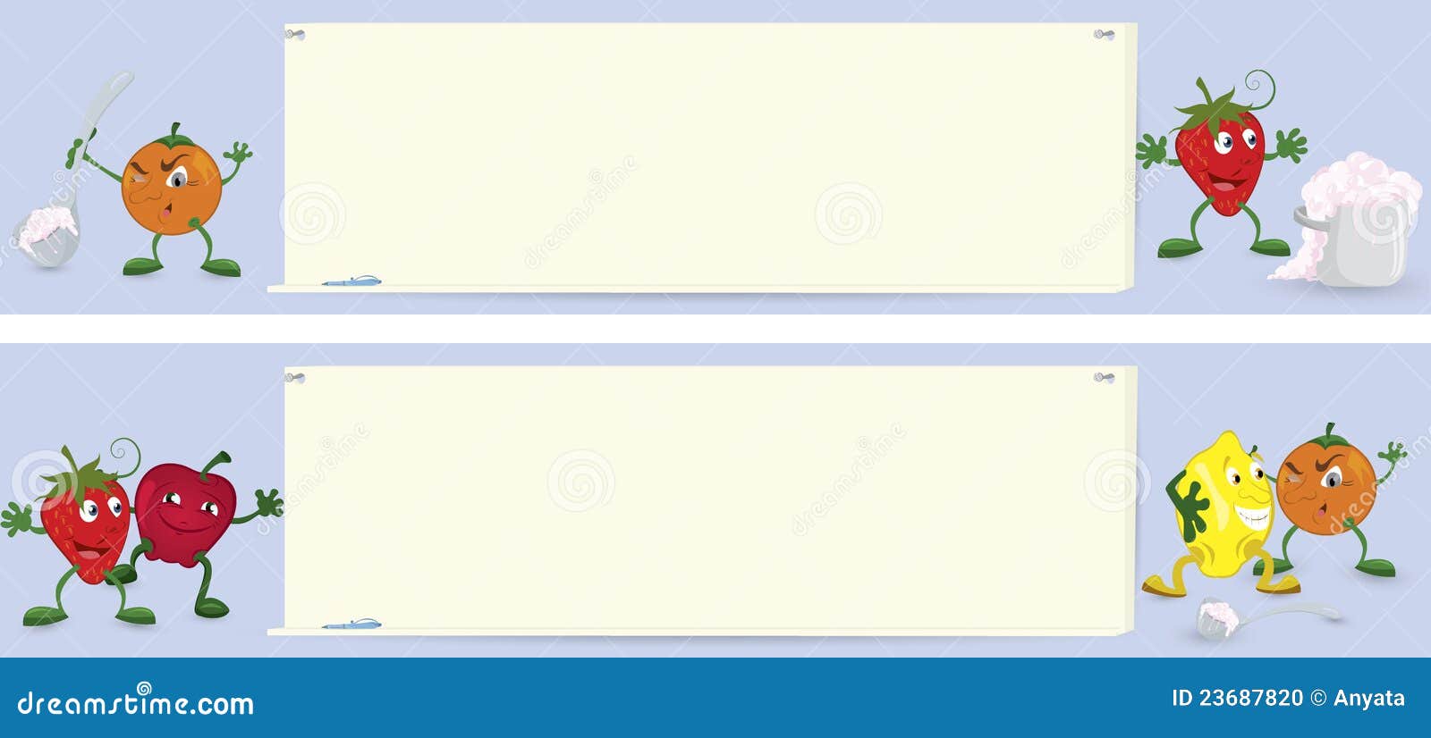 Fruits-cartoon-characters-menu-banner Stock Vector - Illustration of ...