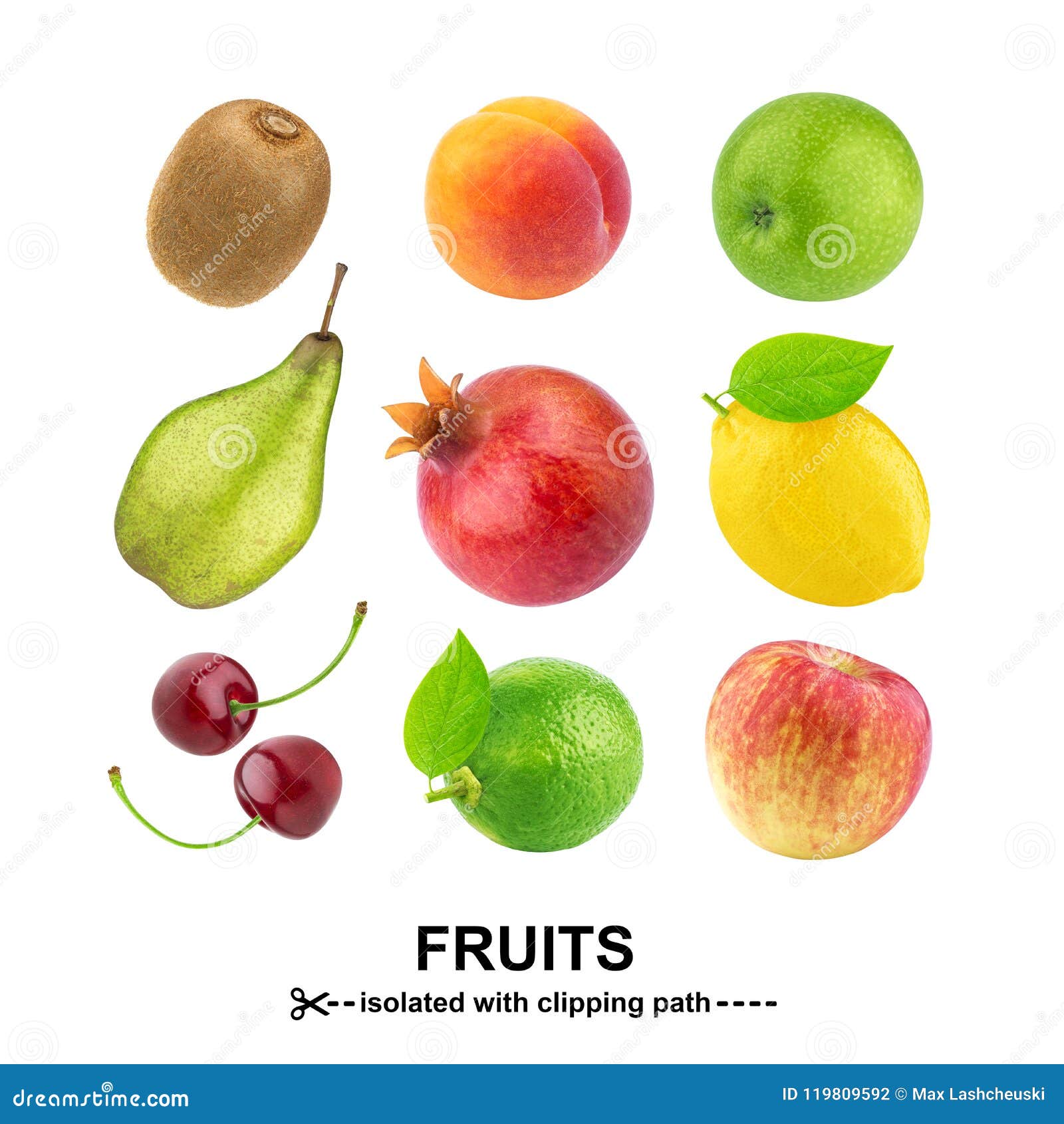 Fruits Collection. Different Fruits Isolated on White Background with ...