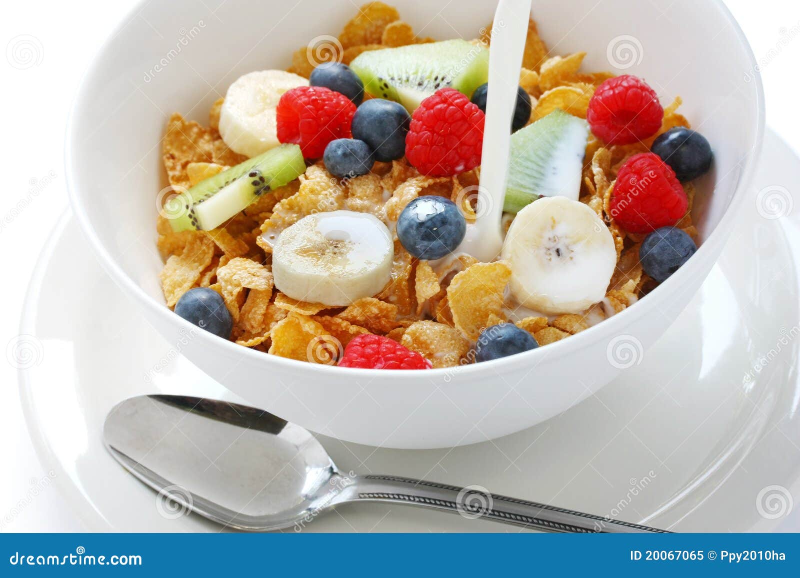 Fruits Corn Flakes Pouring Milk Stock Image - Image of bowl, lifestyle ...