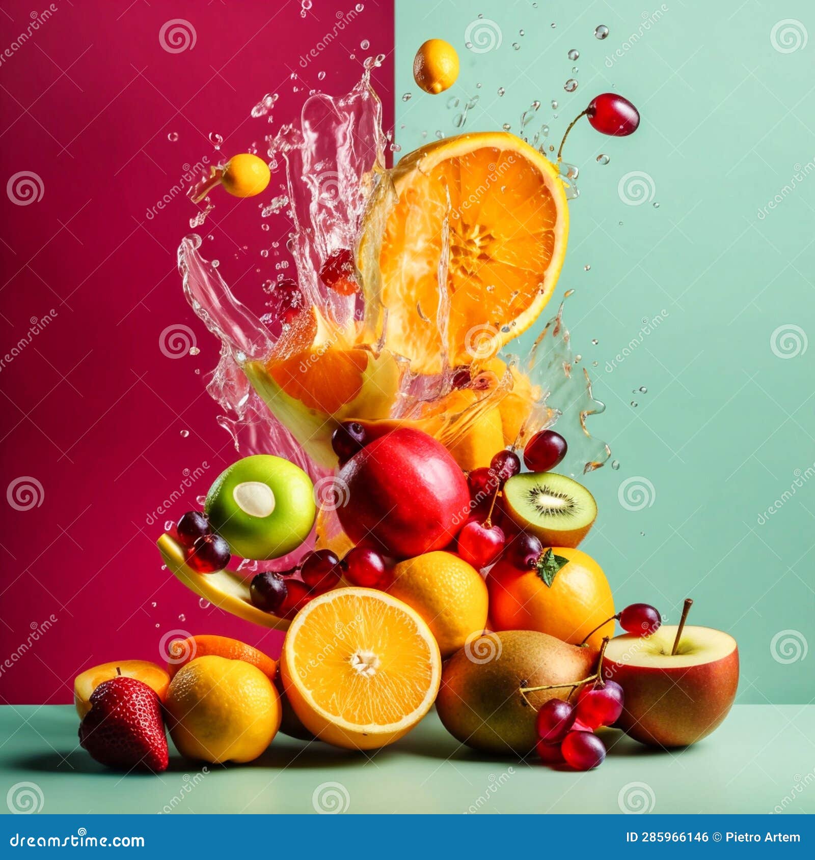 Fruits Cut in Half in the Air Different Coloredg, Generative AI Stock ...