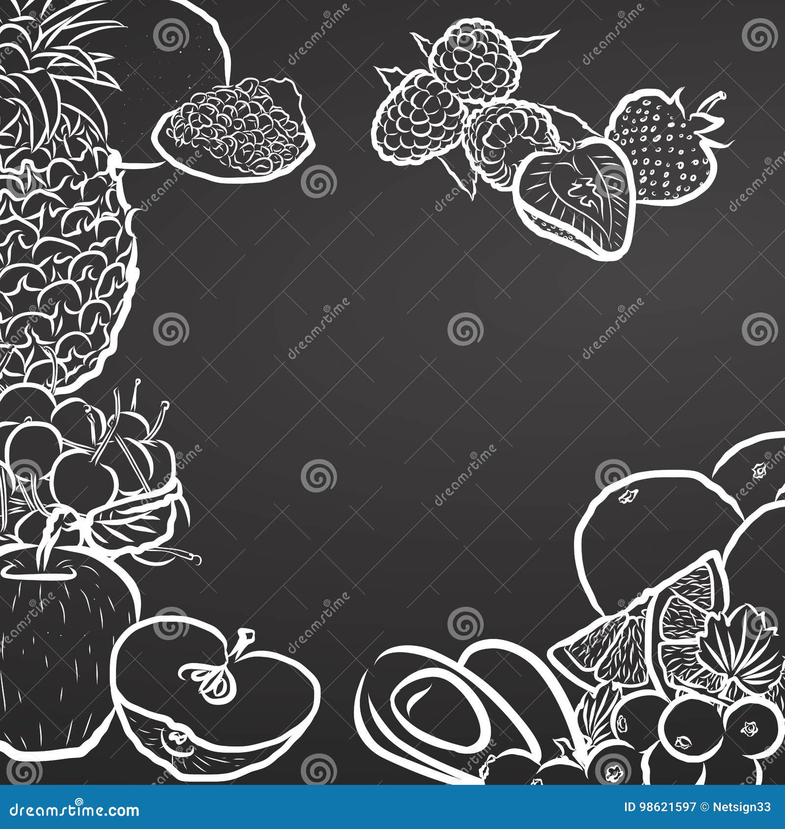 Fruits, Dessin De Craie Sur Le Tableau Noir Illustration de Vecteur ...