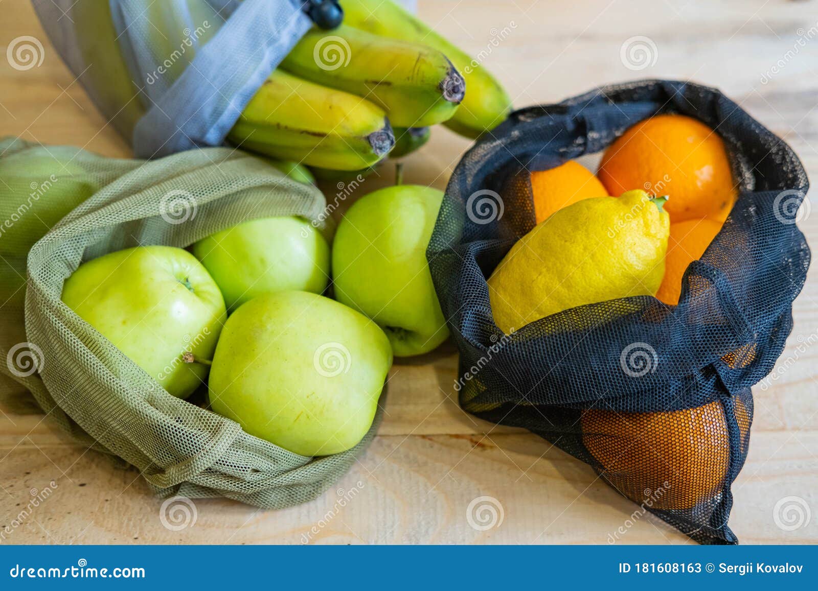 Fruits in eco bags stock image. Image of vegan, zero - 181608163