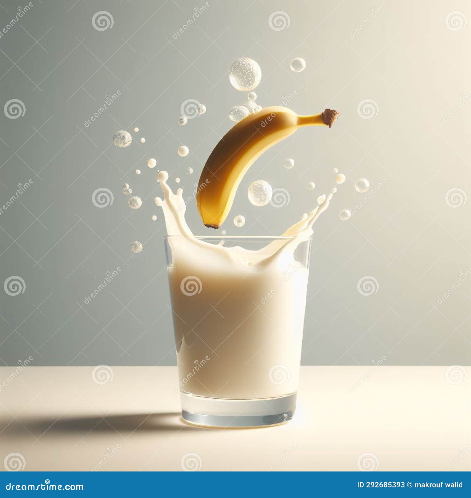 Banana falling into milk stock image. Image of dessert - 292685393