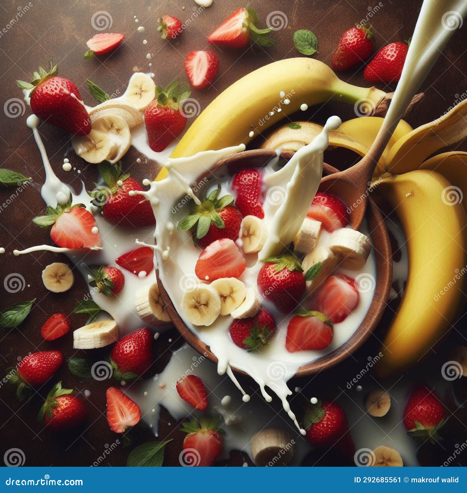 Fruits falling into milk stock image. Image of falling - 292685561