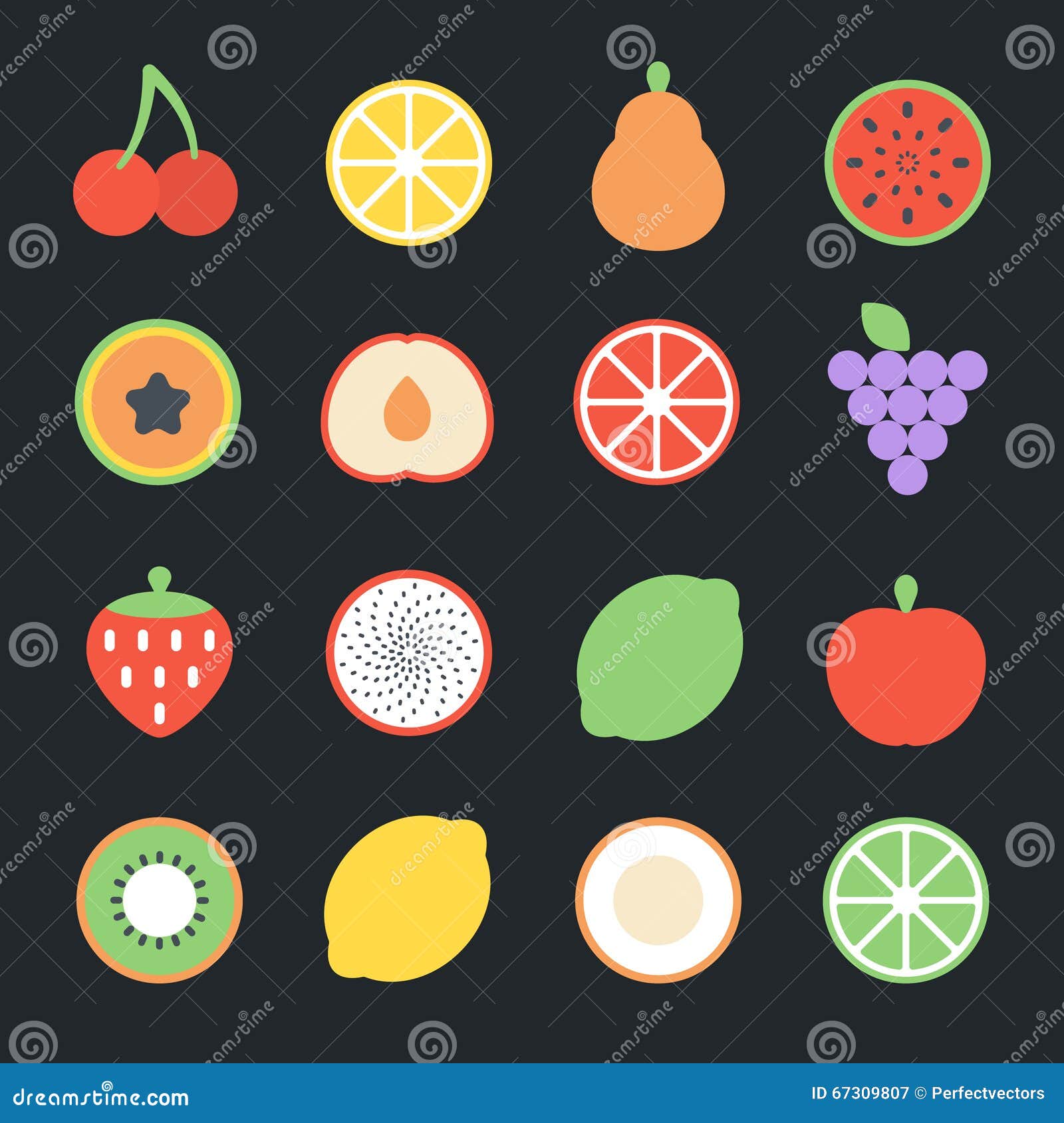 Fruits Flat Icons stock vector. Illustration of food - 67309807