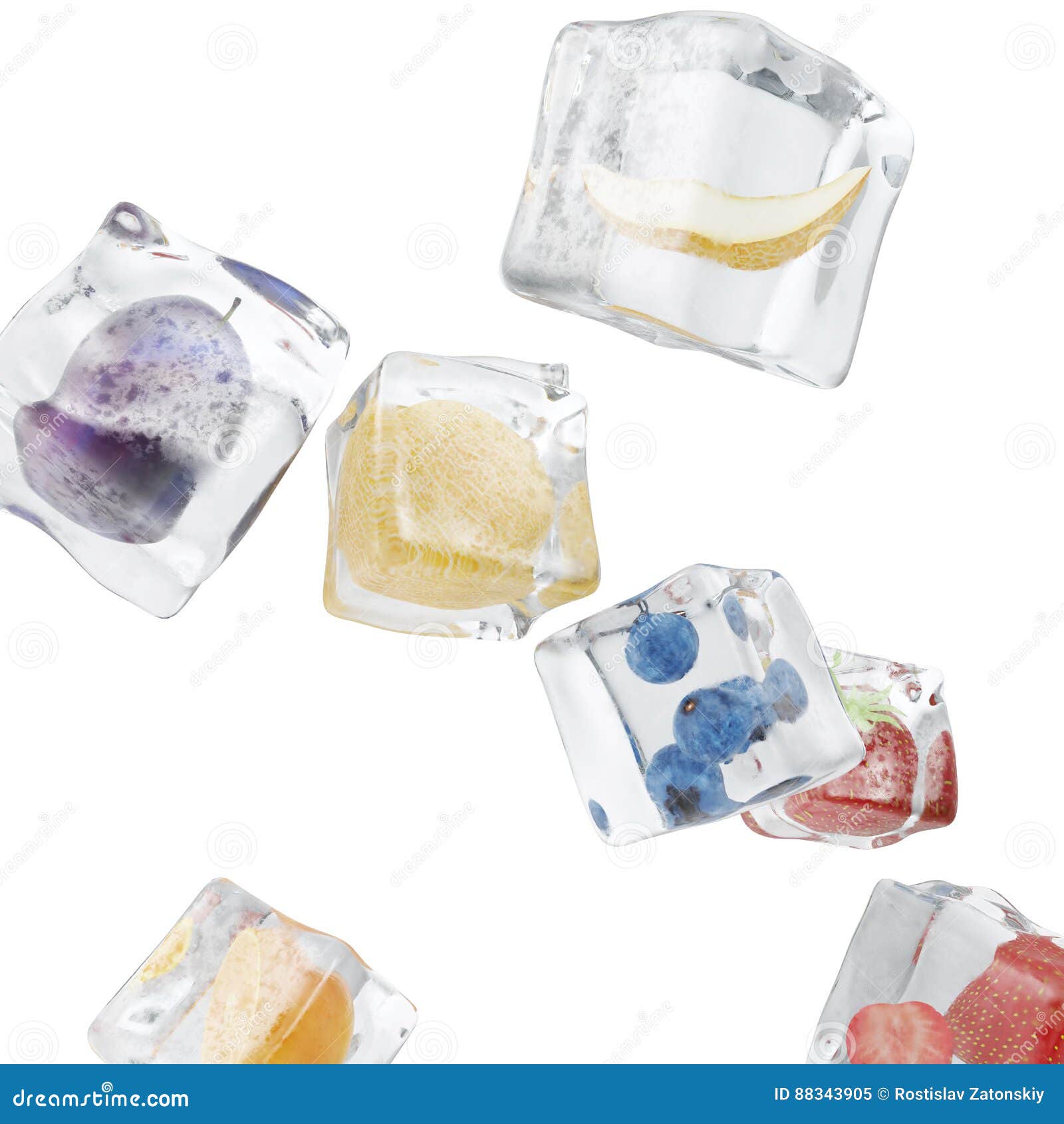 Fruits Frozen In Ice Cube, Ice Cube In Front View, Single Ice Cube ...