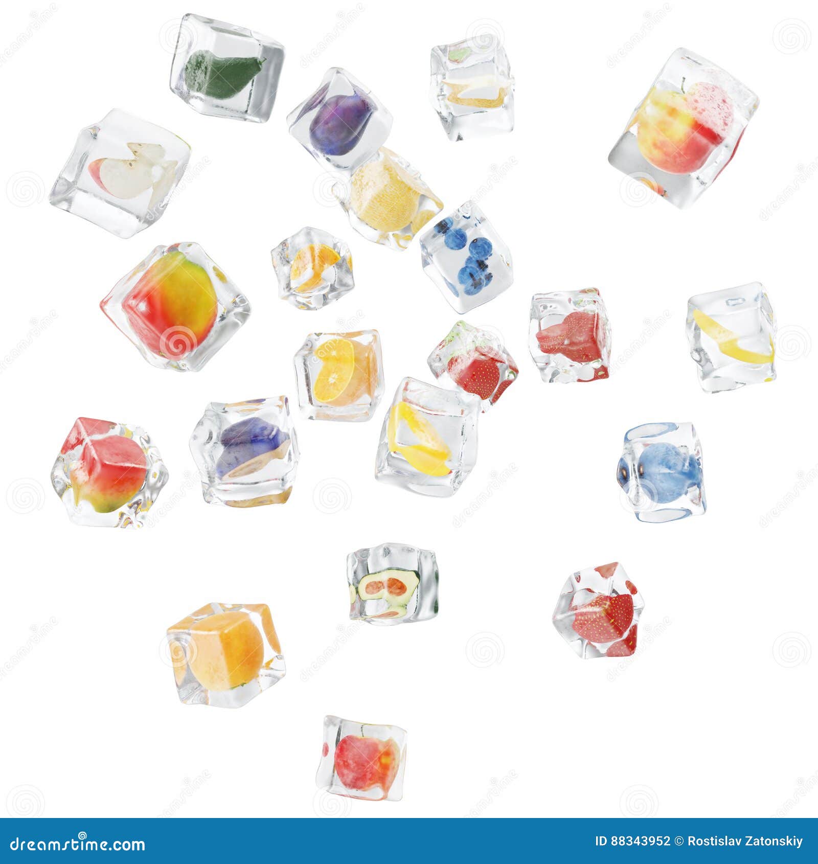 Fruits Frozen In Ice Cube, Ice Cube In Front View, Single Ice Cube ...