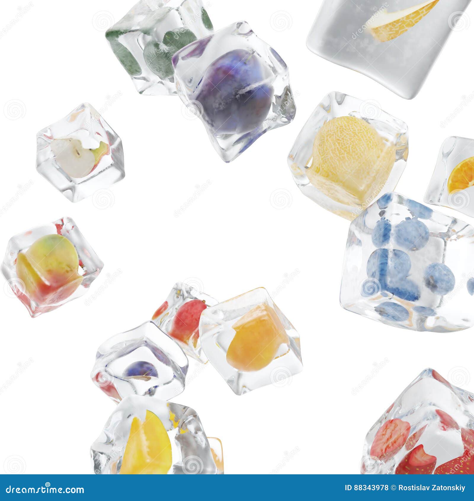 Fruits Frozen In Ice Cube, Ice Cube In Front View, Single Ice Cube ...