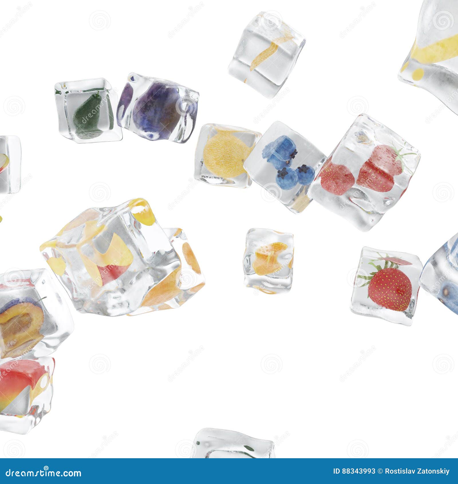 Fruits Frozen In Ice Cube, Ice Cube In Front View, Single Ice Cube ...