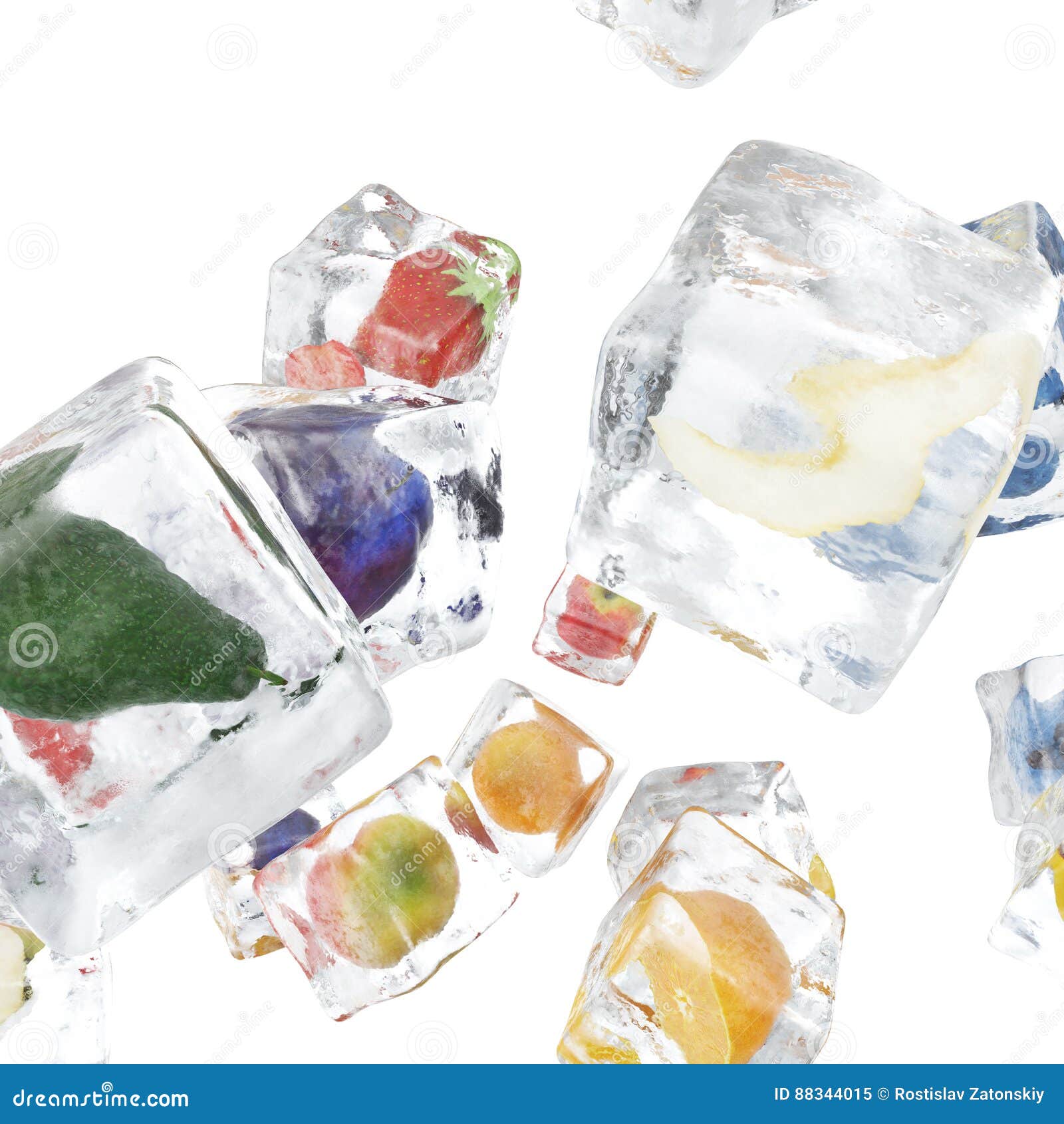 Fruits Frozen In Ice Cube, Ice Cube In Front View, Single Ice Cube ...