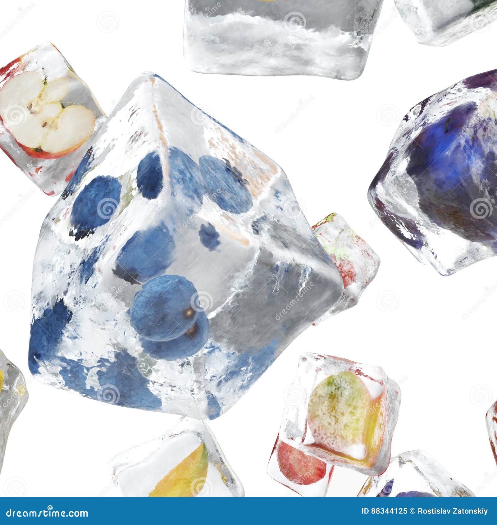 Fruits Frozen In Ice Cube, Ice Cube In Front View, Single Ice Cube ...