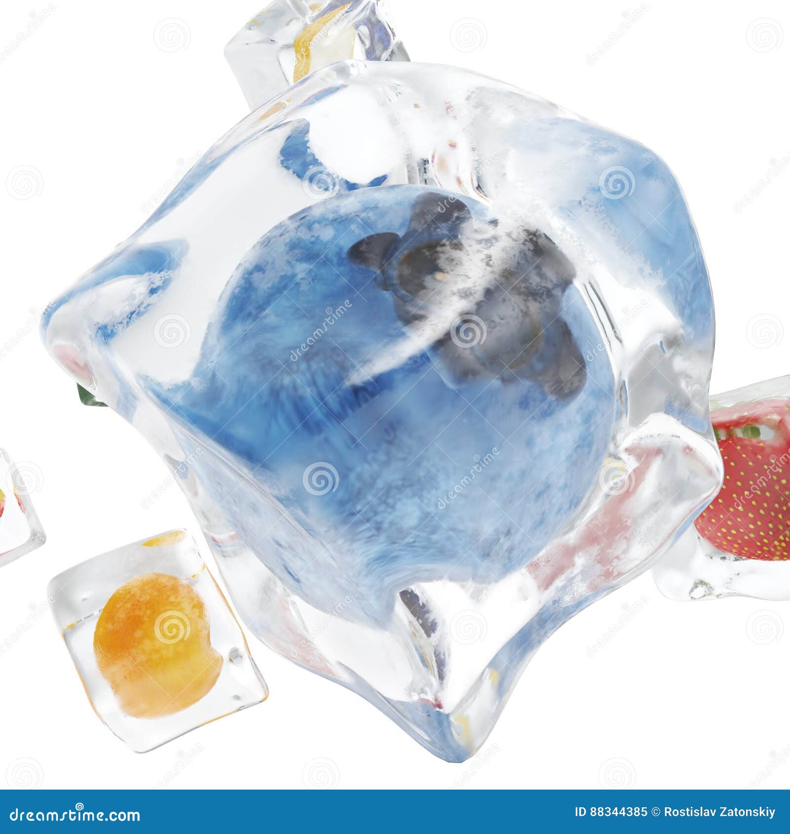 Fruits Frozen In Ice Cube, Ice Cube In Front View, Single Ice Cube ...